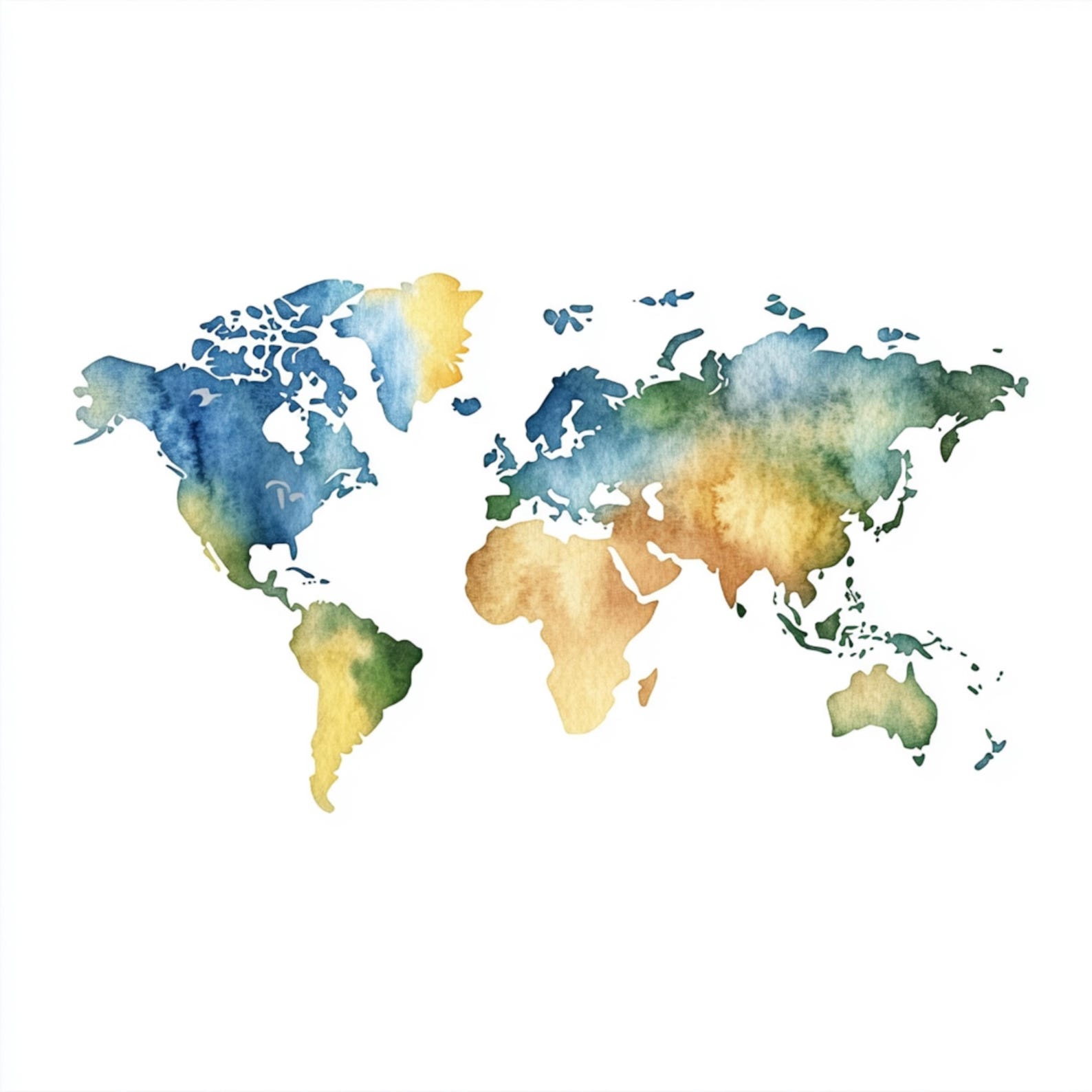 World Map Watercolor Art, World Map Clipart, 10 Clip Art, Printable JPG ...