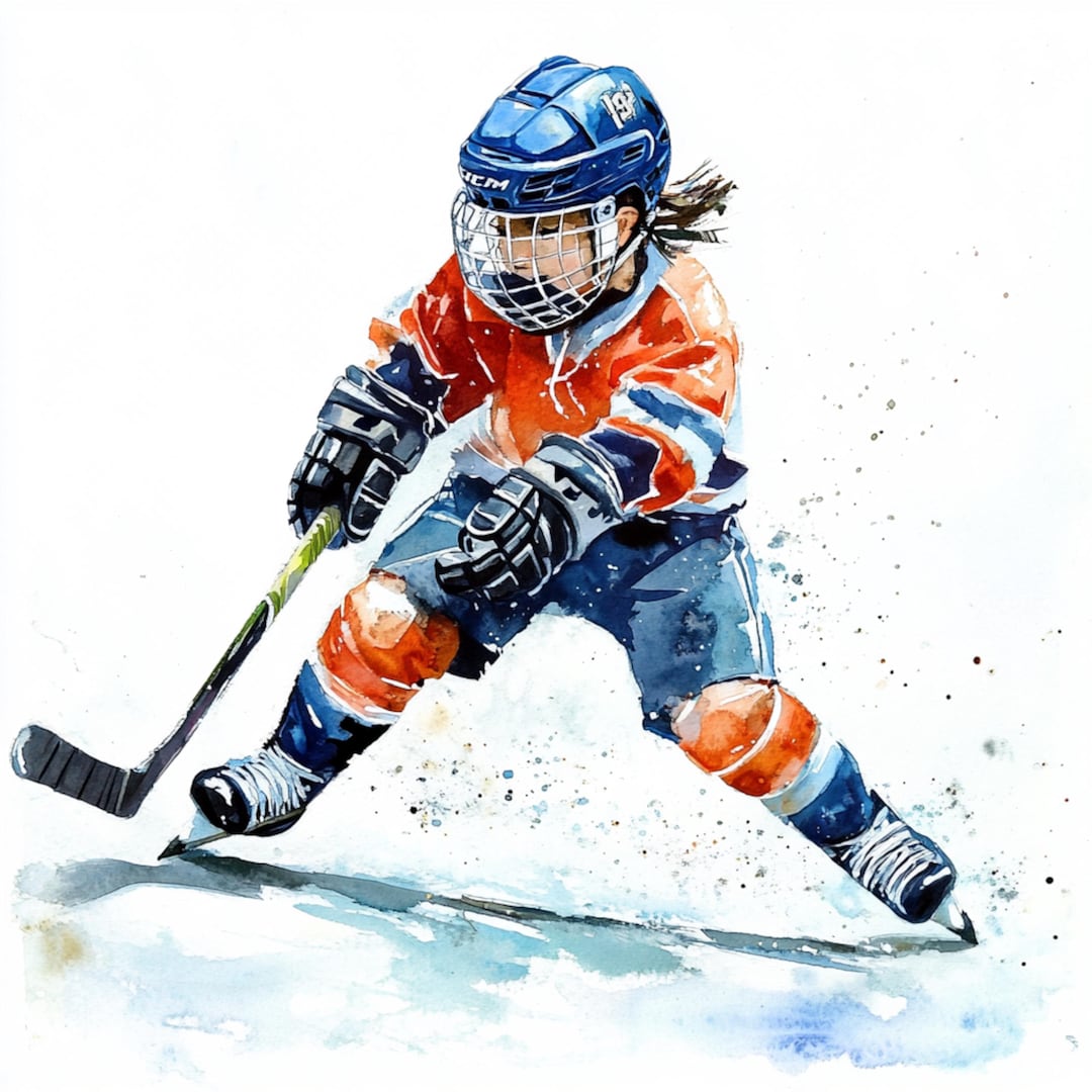 10 Printable Hockey Boy, Watercolor Hockey Player on the Ice Rink ...