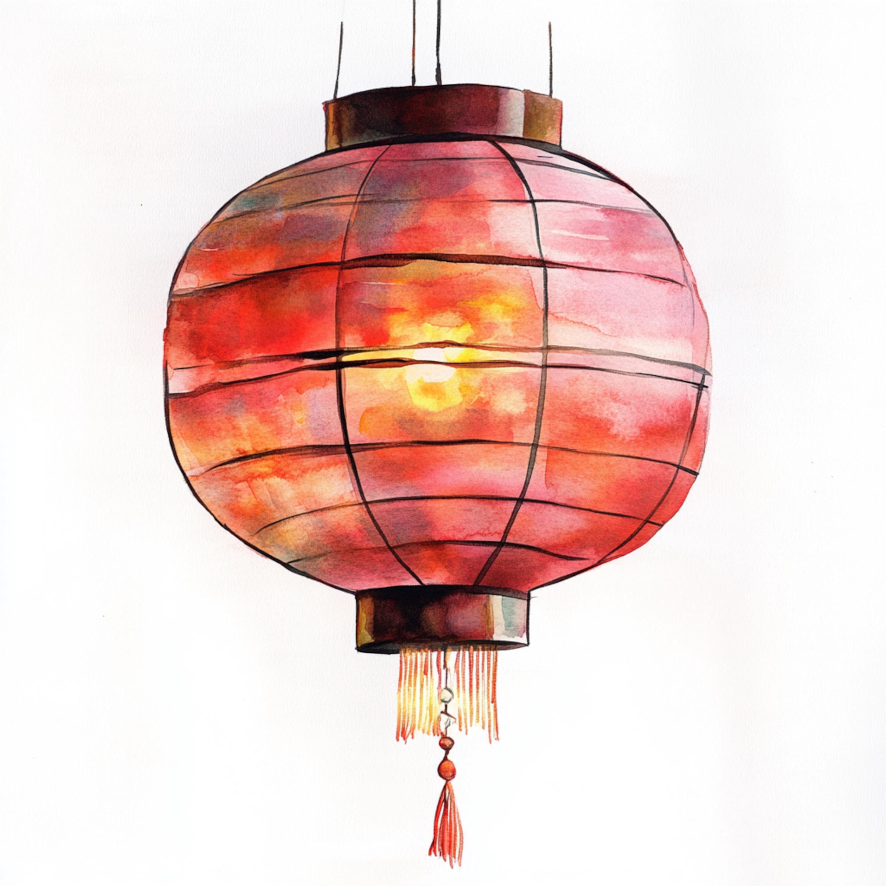 Printable Chinese Lantern, Watercolor Chinese Lantern, Printable Jpgs ...