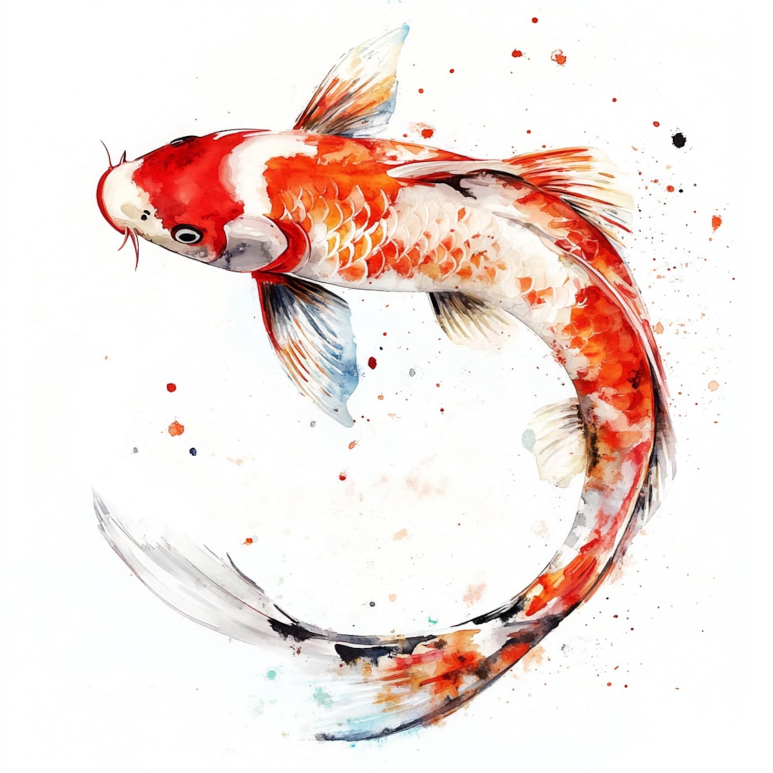 Printable Koi Fish Clipart, Koi Fish Watercolor, Nautical Clip Art ...