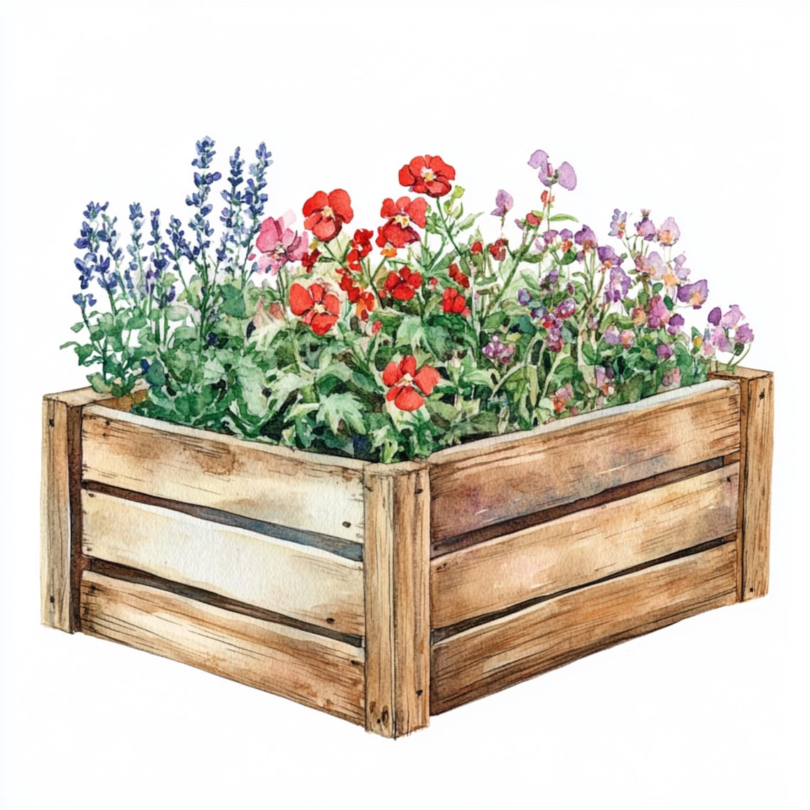 10 Printable Flowers in Wooden Box Art, Garden Wooden Box Watercolor ...