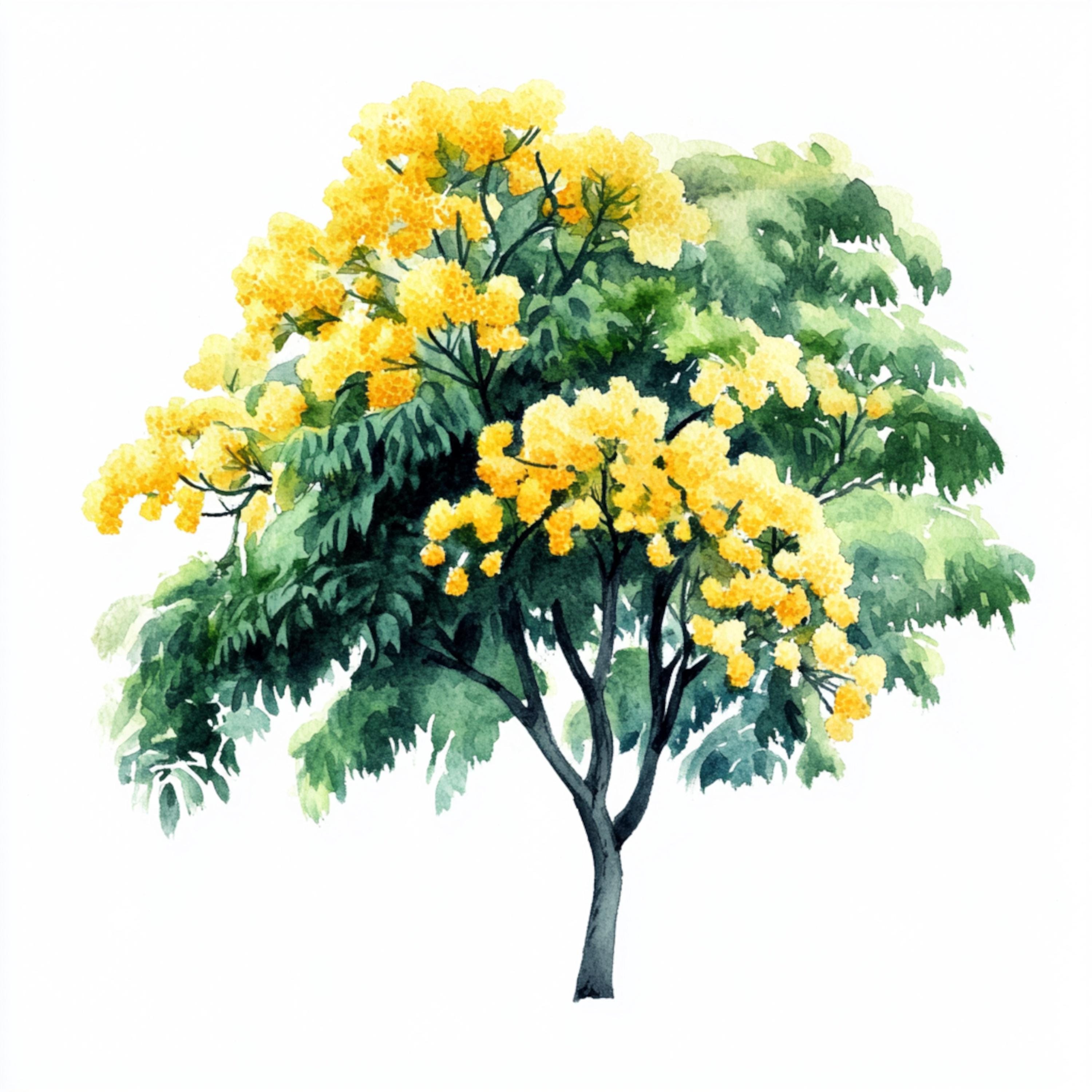 10 Printable Mimosa Tree, Watercolor Blossom Mimosa, Yellow Tree ...