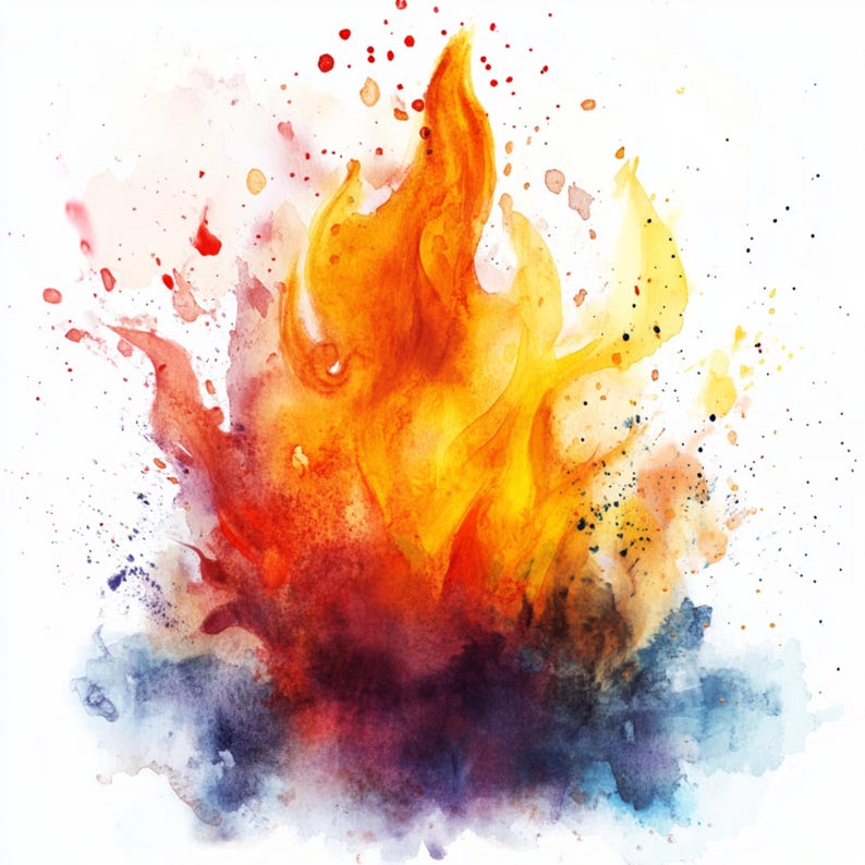 Printable Fire Art, Watercolor Flame, Fire Effects Clipart, Printable ...