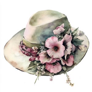 10 Printable Floral Hat, Woman Hat, Watercolor Clipart, High Quality ...