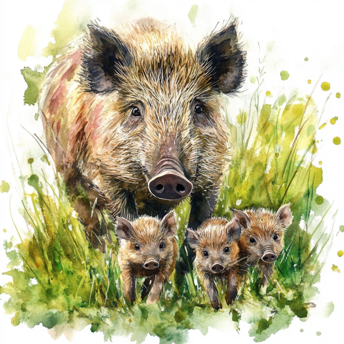 10 Printable Boar Art, Boar and Baby Clipart, Watercolor Boars, High ...
