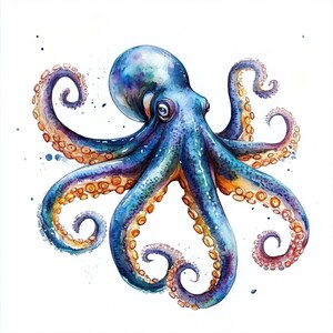 Printable Octopus Clipart, Octopus Watercolor, Nautical Clip Art ...