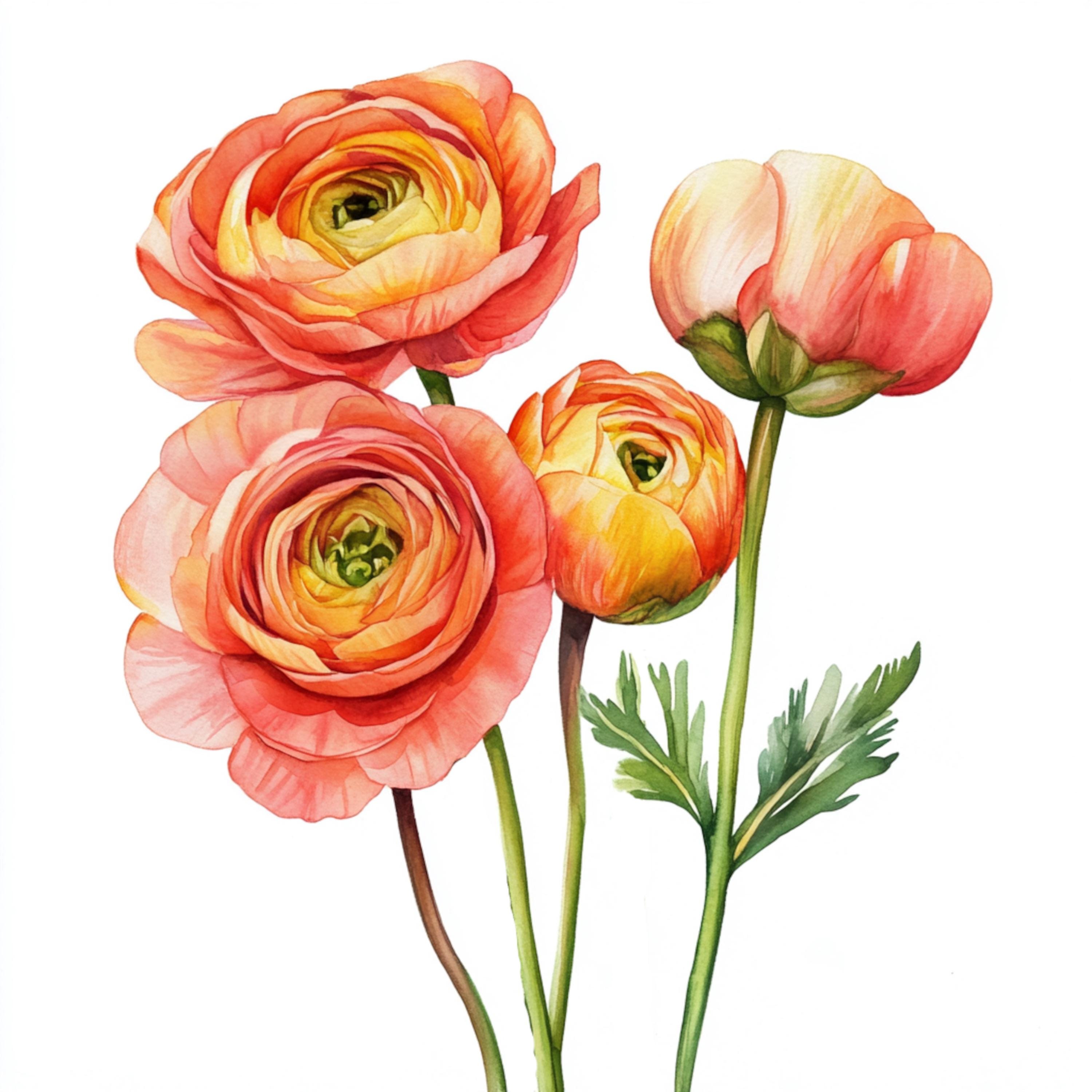 10 Printable Pink Ranunculus Flower Decor, Watercolor Ranunculus ...