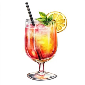 10 Printable Beach Cocktail, Watercolor Images, Tropical Cocktails Art ...