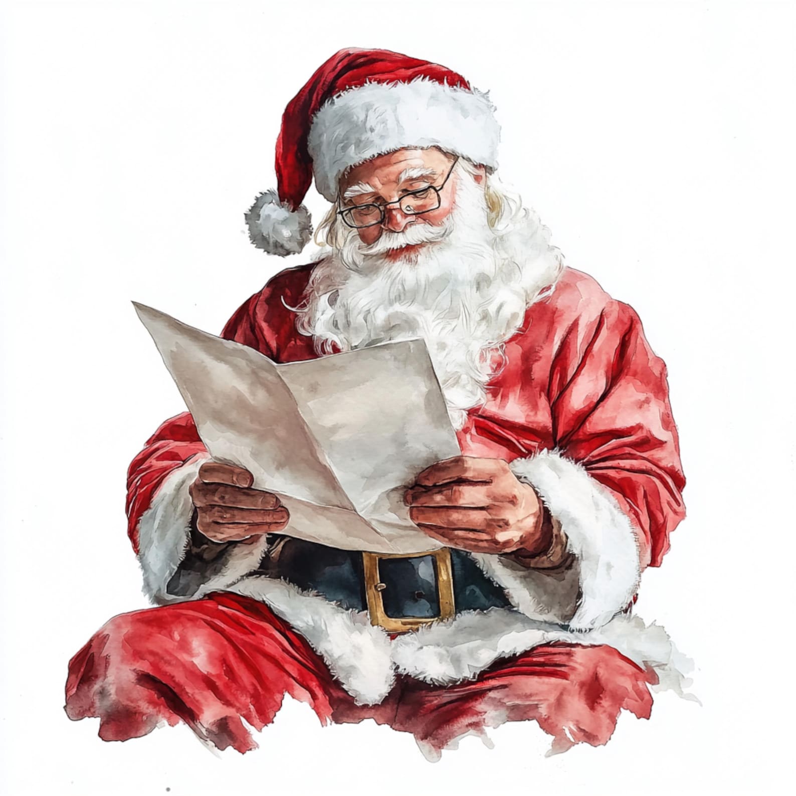 Printable Santa Reading Letters, Watercolor Santa Clipart, Christmas ...