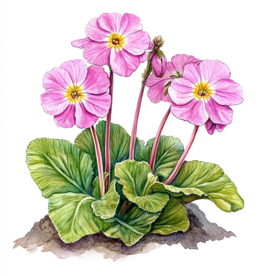 Printable Pink Primula Art, Watercolor Images, Primrose Botanical Art ...