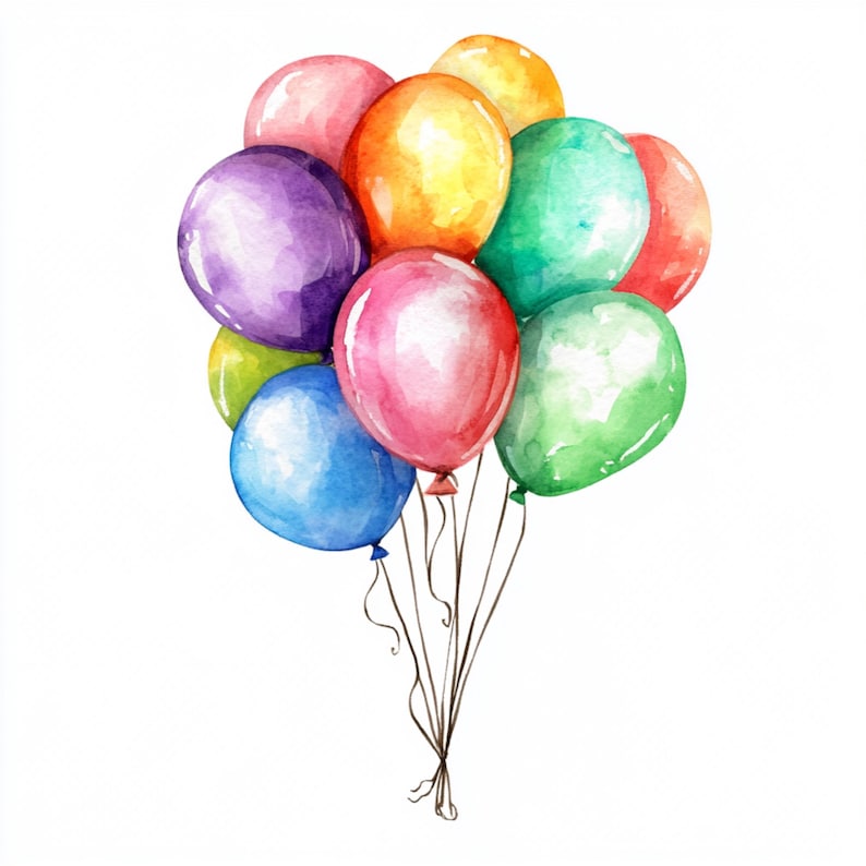 Printable Colorfull Balloons, Watercolor Party Ballons, Printable Jpgs ...