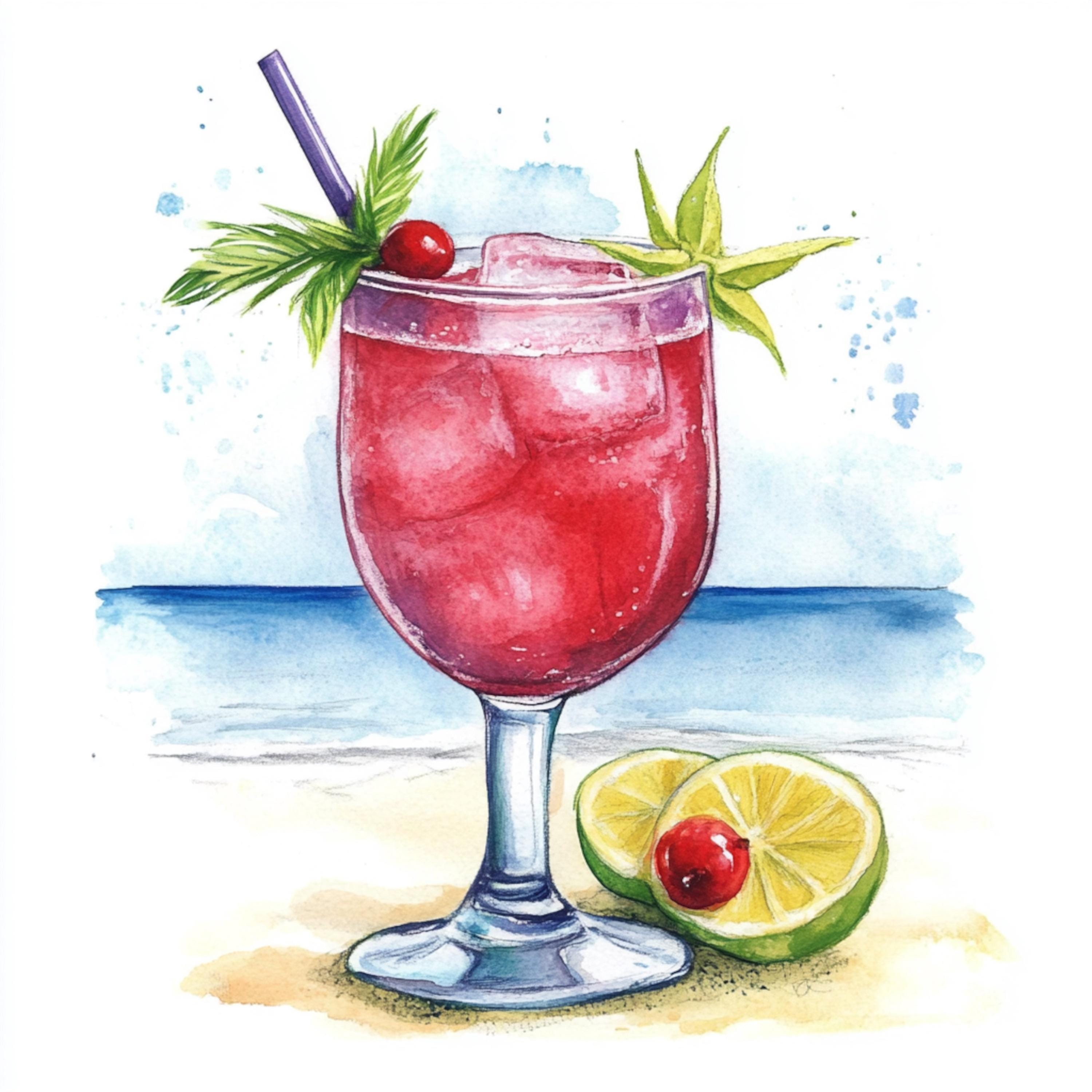 10 Printable Beach Cocktail, Watercolor Images, Tropical Cocktails Art ...