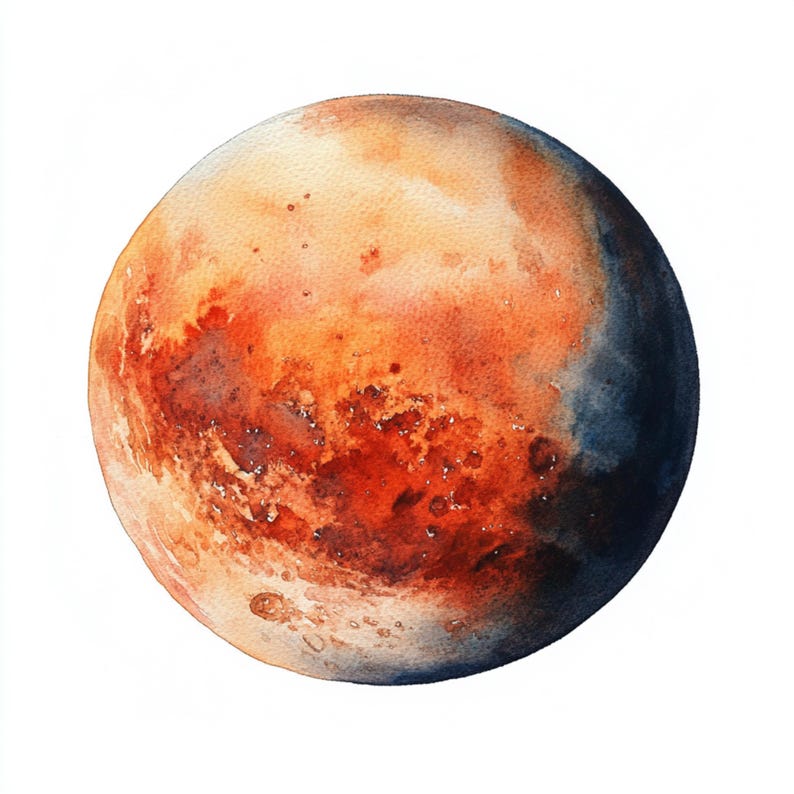 10 Printable Mars Art, Watercolor Mars, Mars Planet Clipart, Printable ...