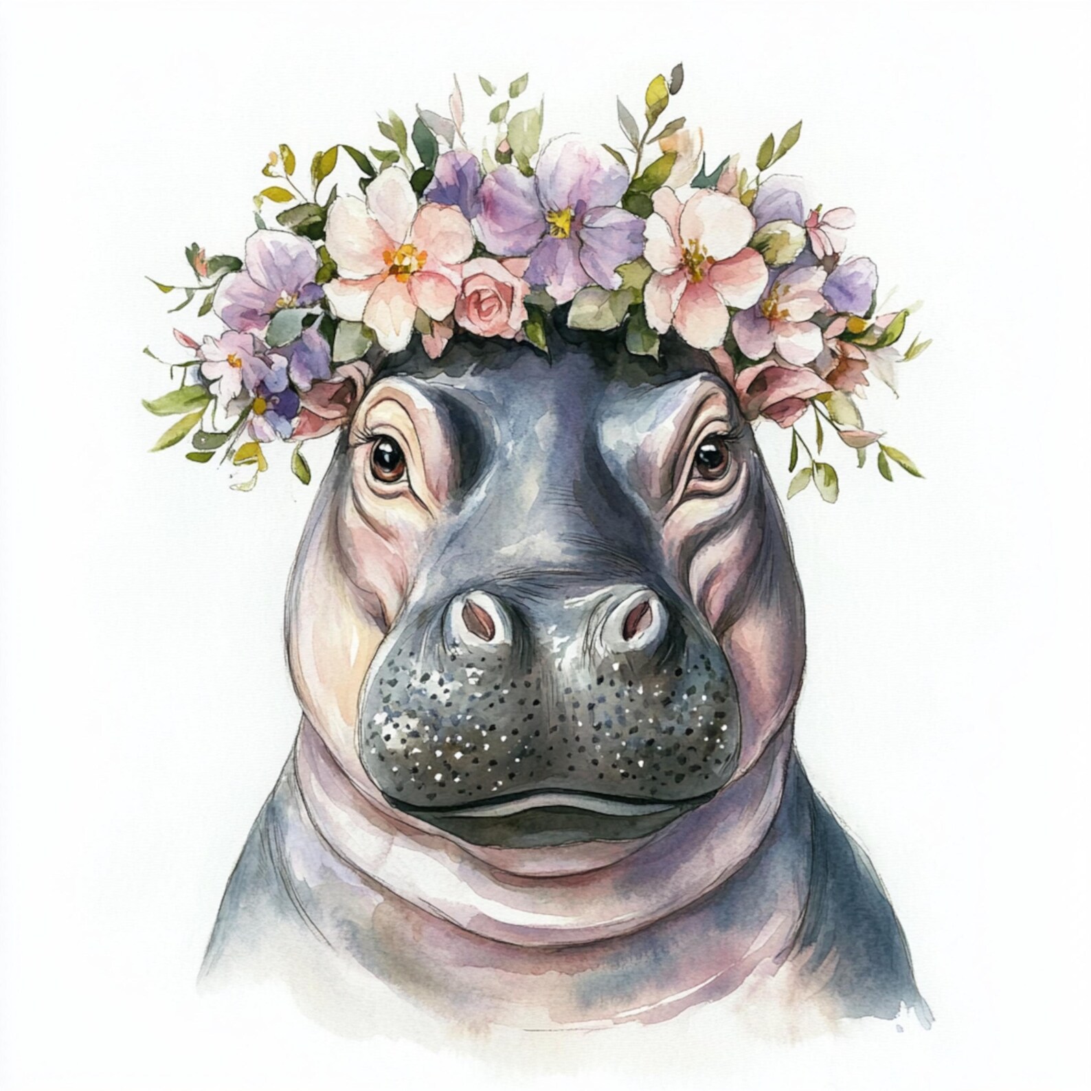 10 Printable Baby Hippopotamus, Watercolor Hippo, Cute Clipart, With a ...