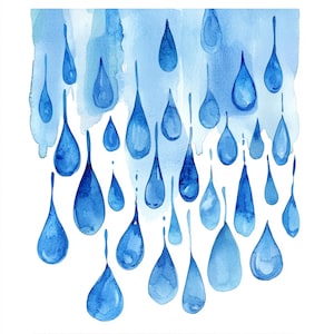 10 Printable Rain Drops Art, Watercolor Rain, Cartoon Rain Drops ...
