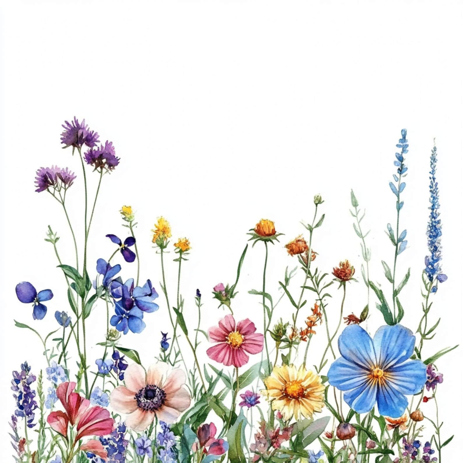 10 Printable Wildflowers Border Decor, Watercolor Grassland Flowers ...