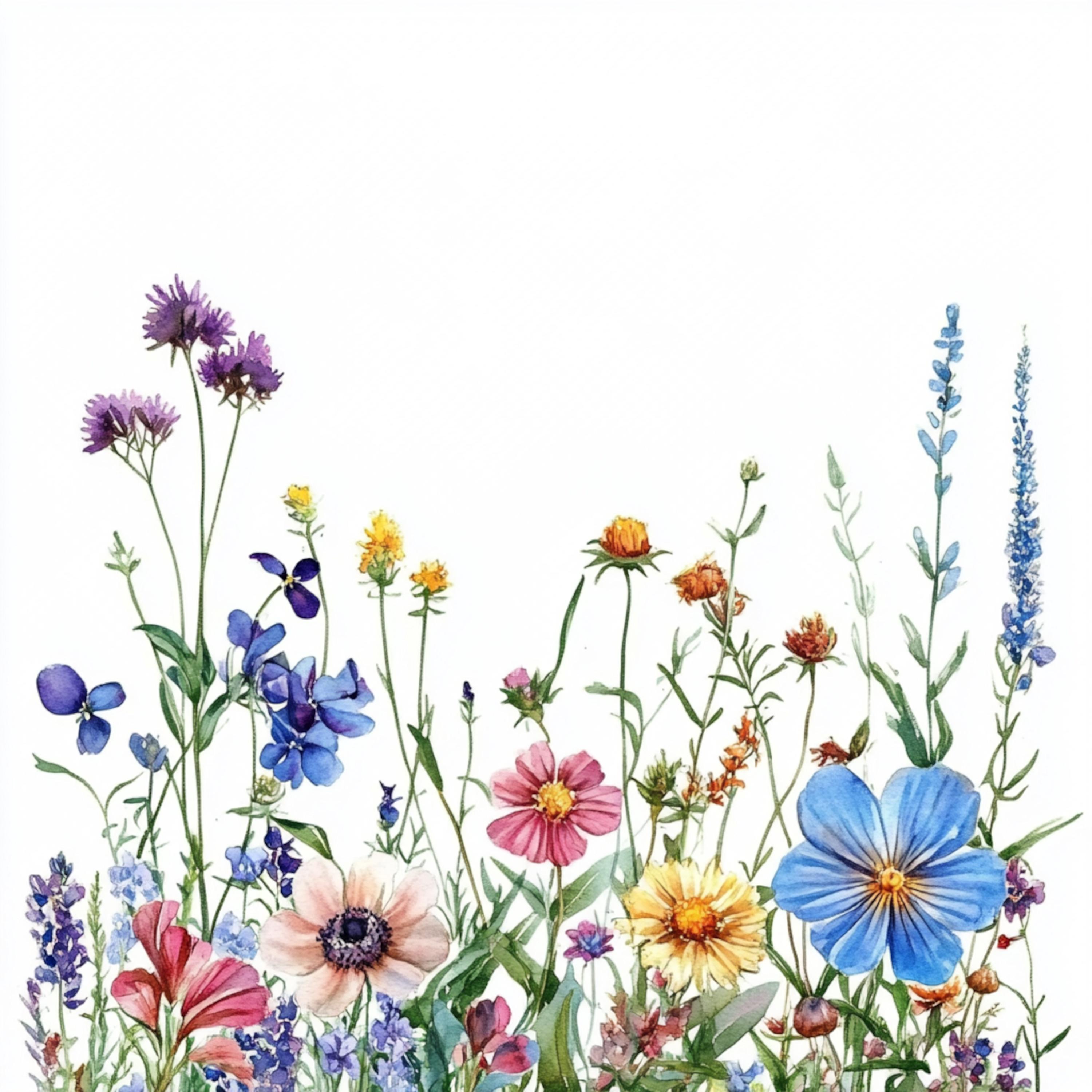 10 Printable Wildflowers Border Decor, Watercolor Grassland Flowers ...