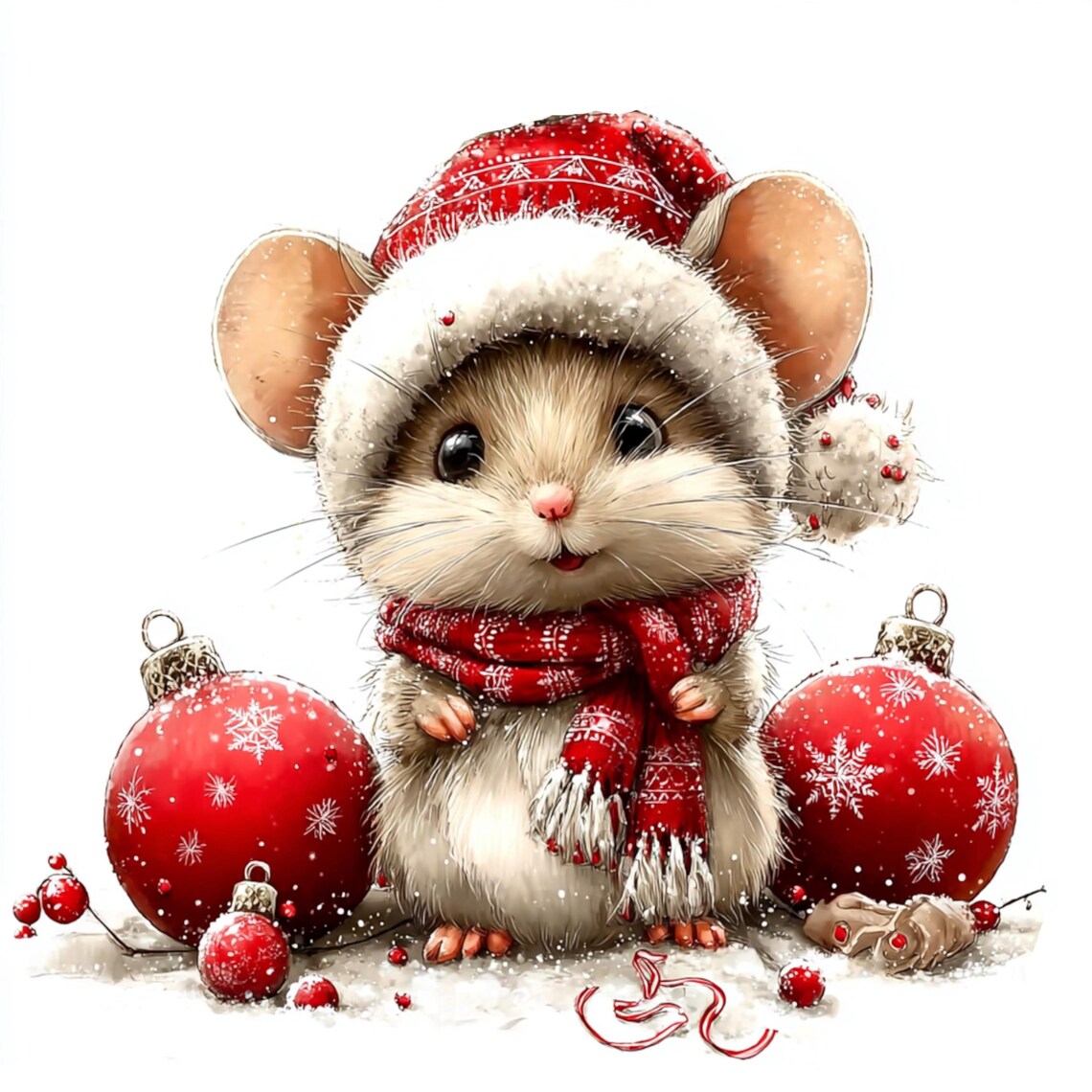 10 Printable Little Mouse, Watercolor Christmas Mouse, Cute Animal ...