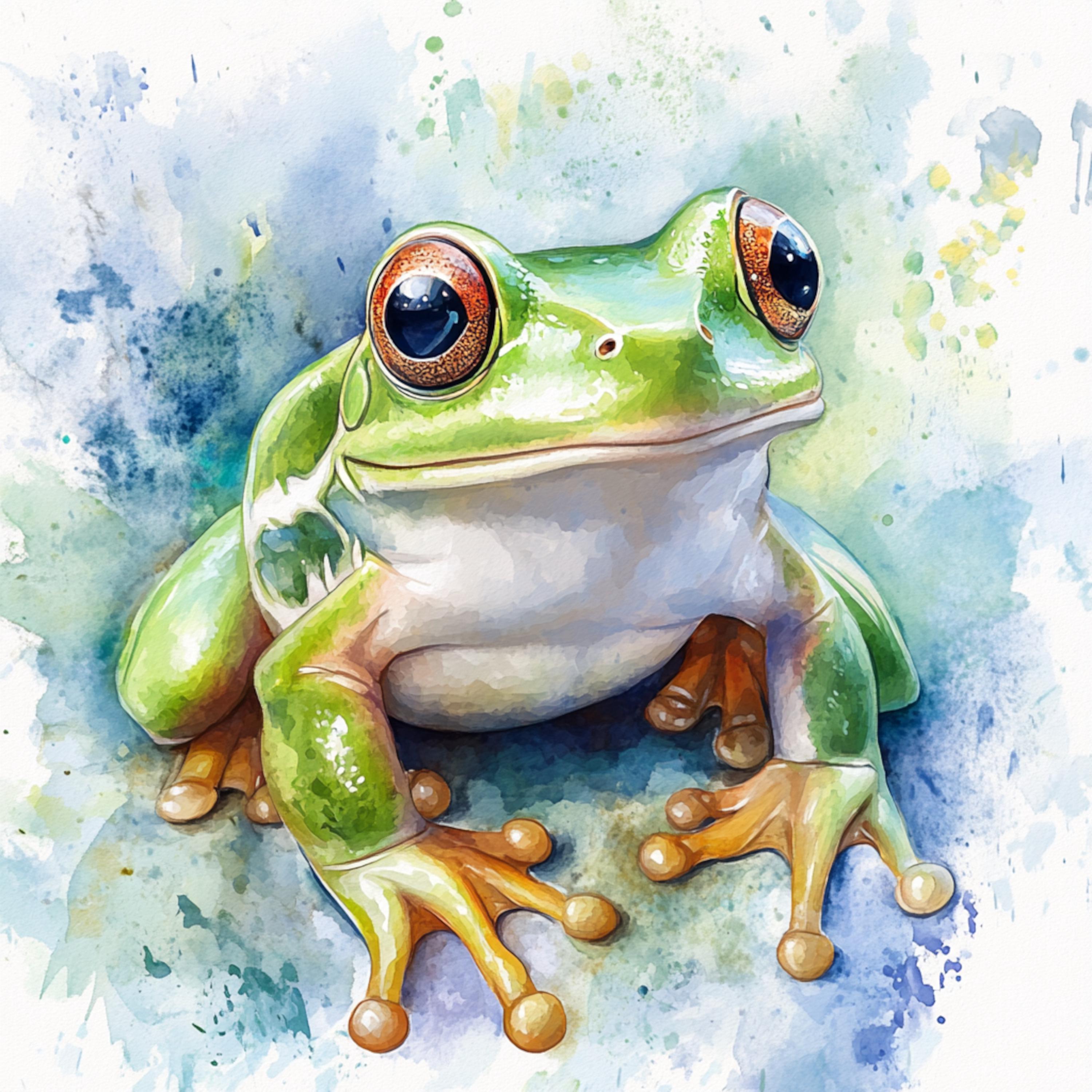 Printable Cute Frog, Little Frog Clipart, Watercolor Green Frogs Art ...