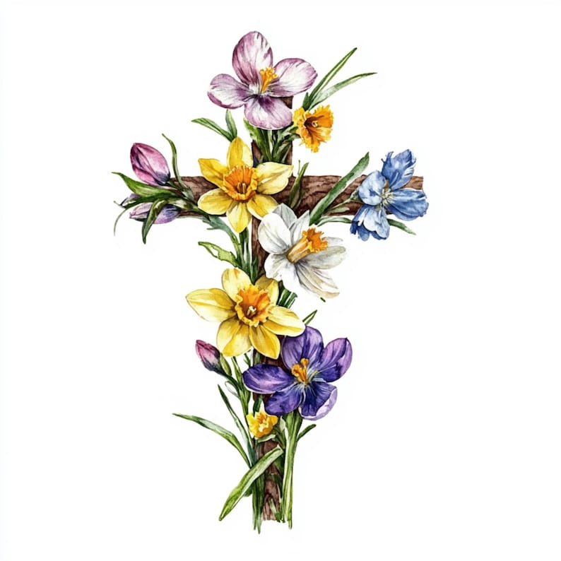 10 Printable Floral Cross, Spring Flowers Croses, Floral Cross ...