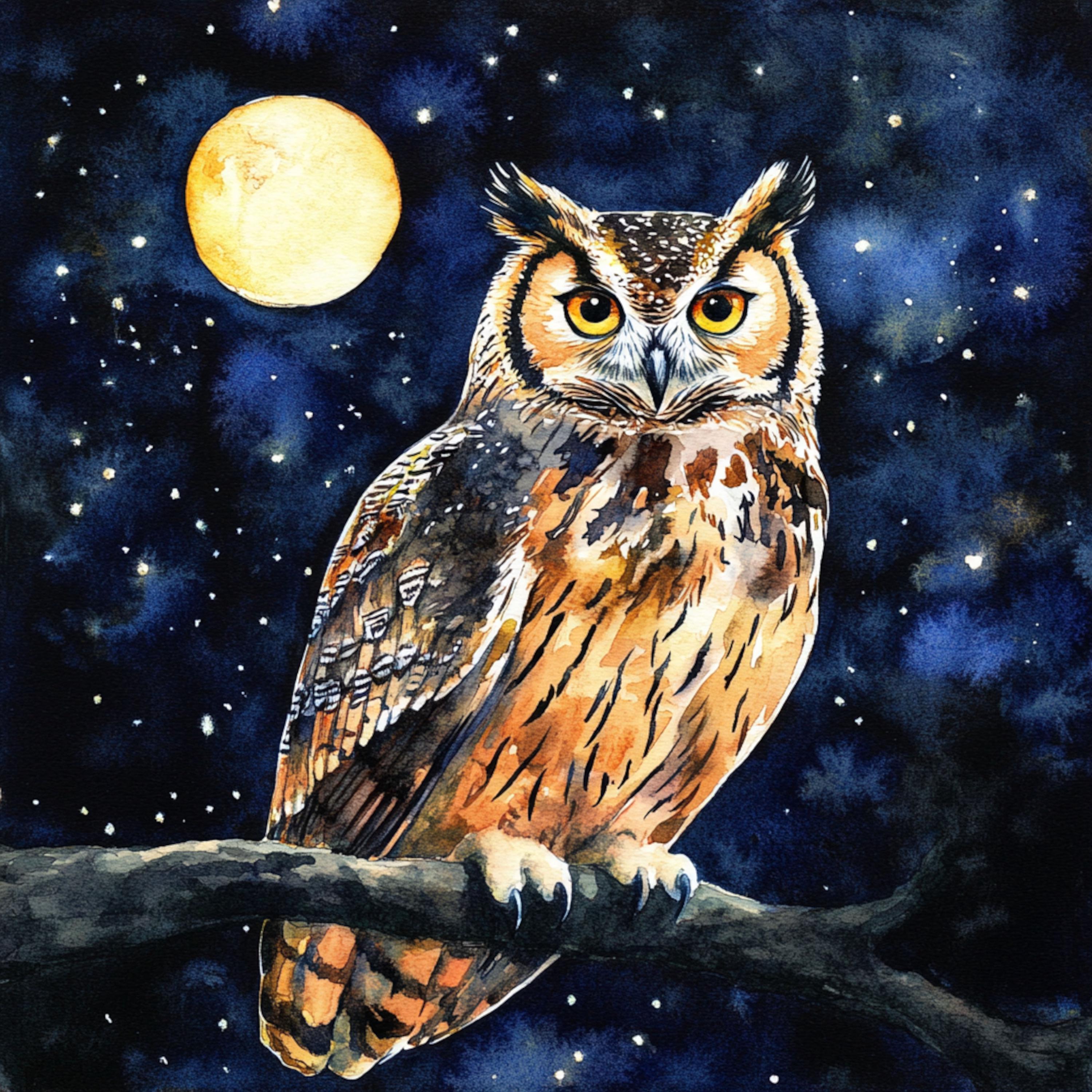 10 Printable Moonlight Owl Clipart, Night Owl Realistic Print, Owl in ...