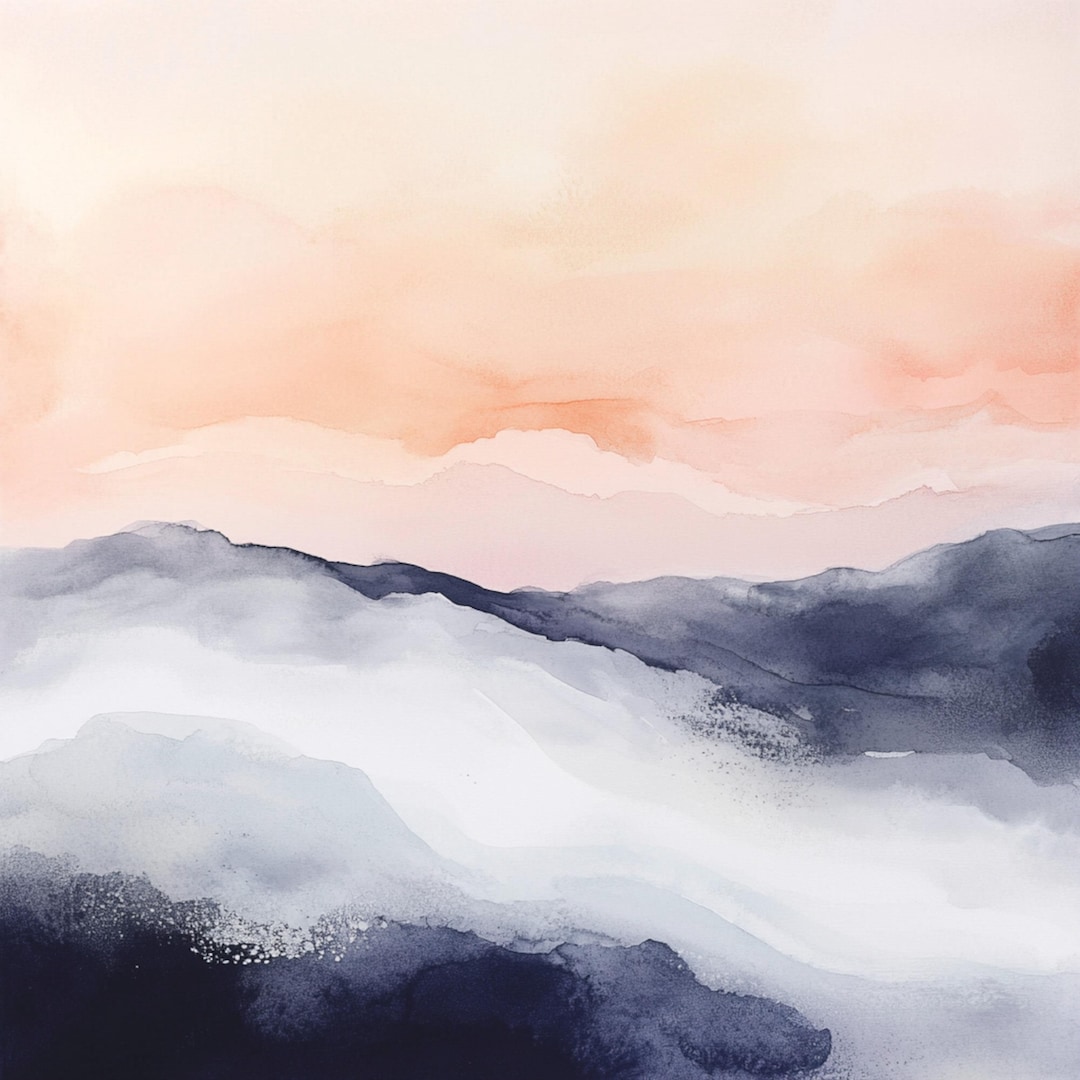 10 Printable Watercolor Abstract Landscape, Watercolor Pink Gray ...
