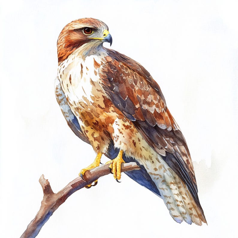 10 Printable Hawk, Watercolor Bird, Hawk on Tree Branch, Hawk Clip Art ...