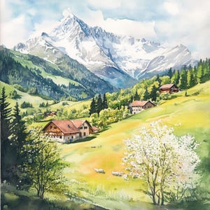 Printable Alps Landscape Art, Alps Art, Mountain Landscape Art ...