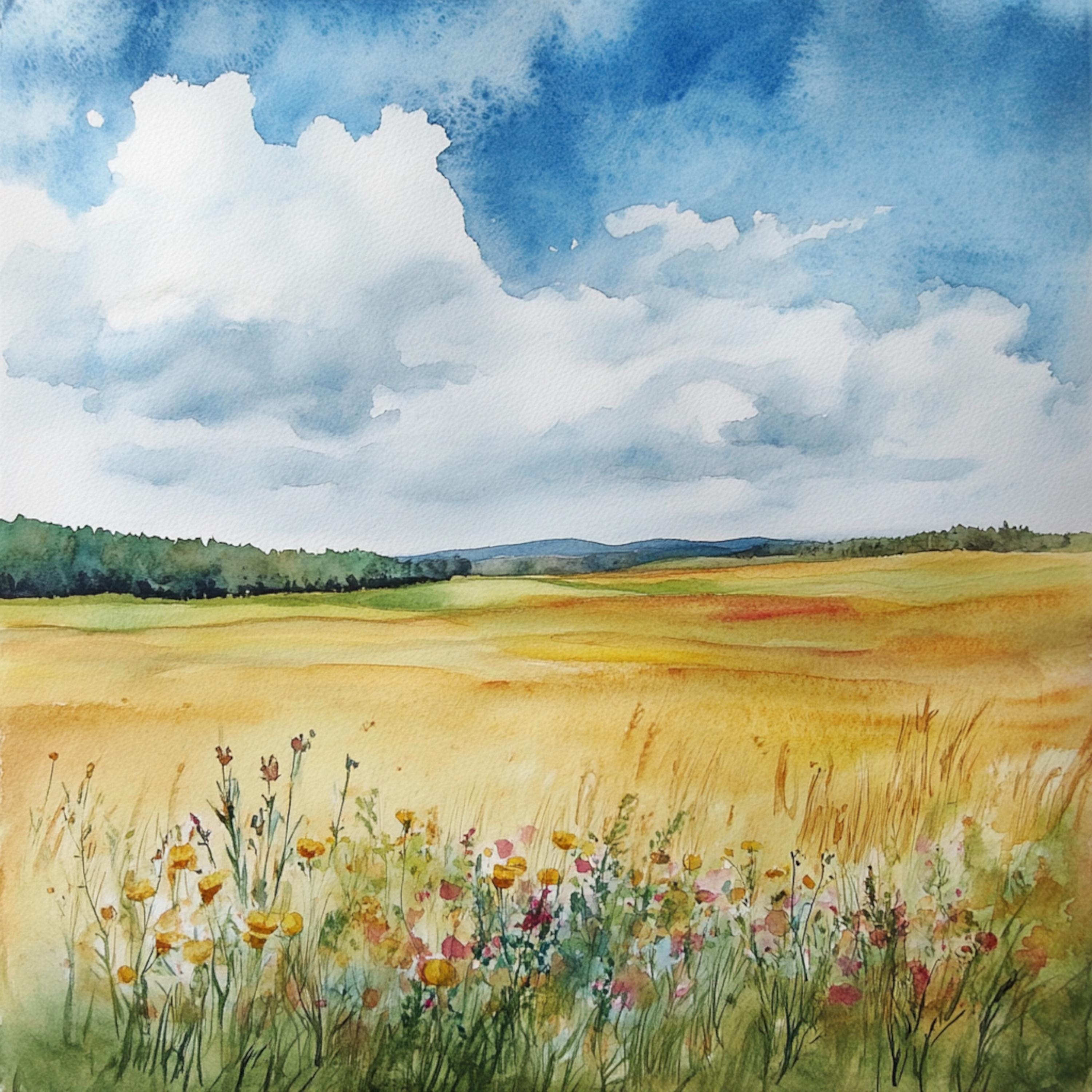 10 Printable Meadow Landscape Art, Watercolor Art, Meadow Plains ...
