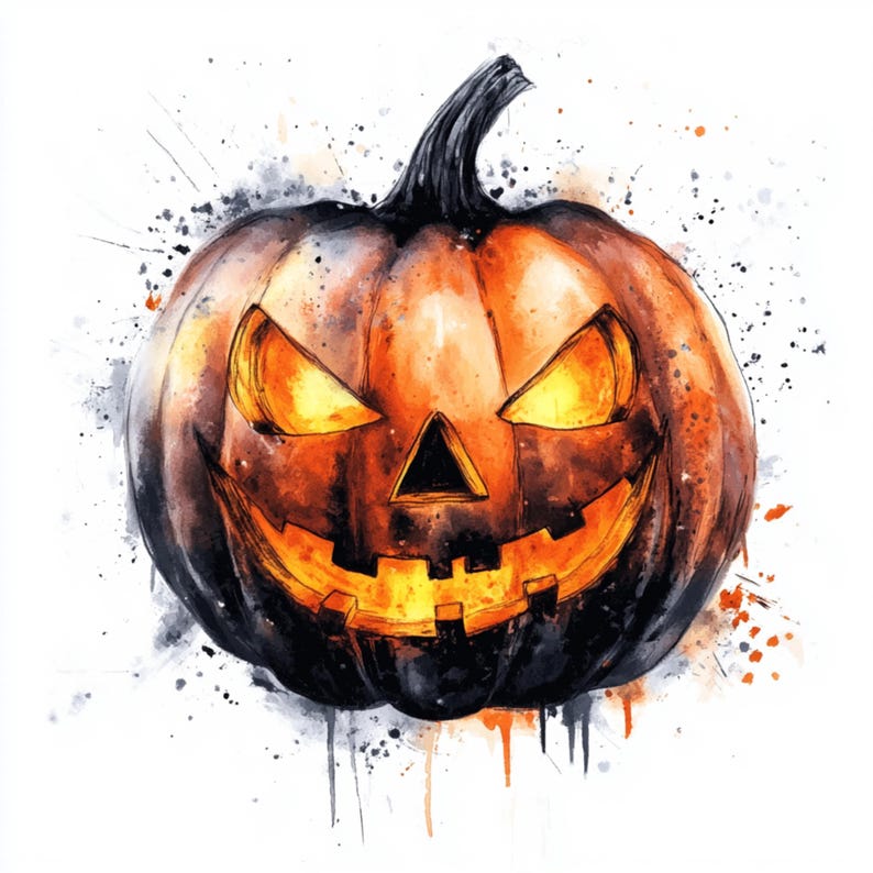 10 Printable Halloween Clipart, Watercolor Jack O' Lantern, High ...