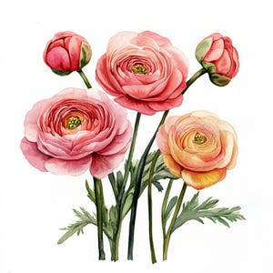 10 Printable Pink Ranunculus Flower Decor, Watercolor Ranunculus ...