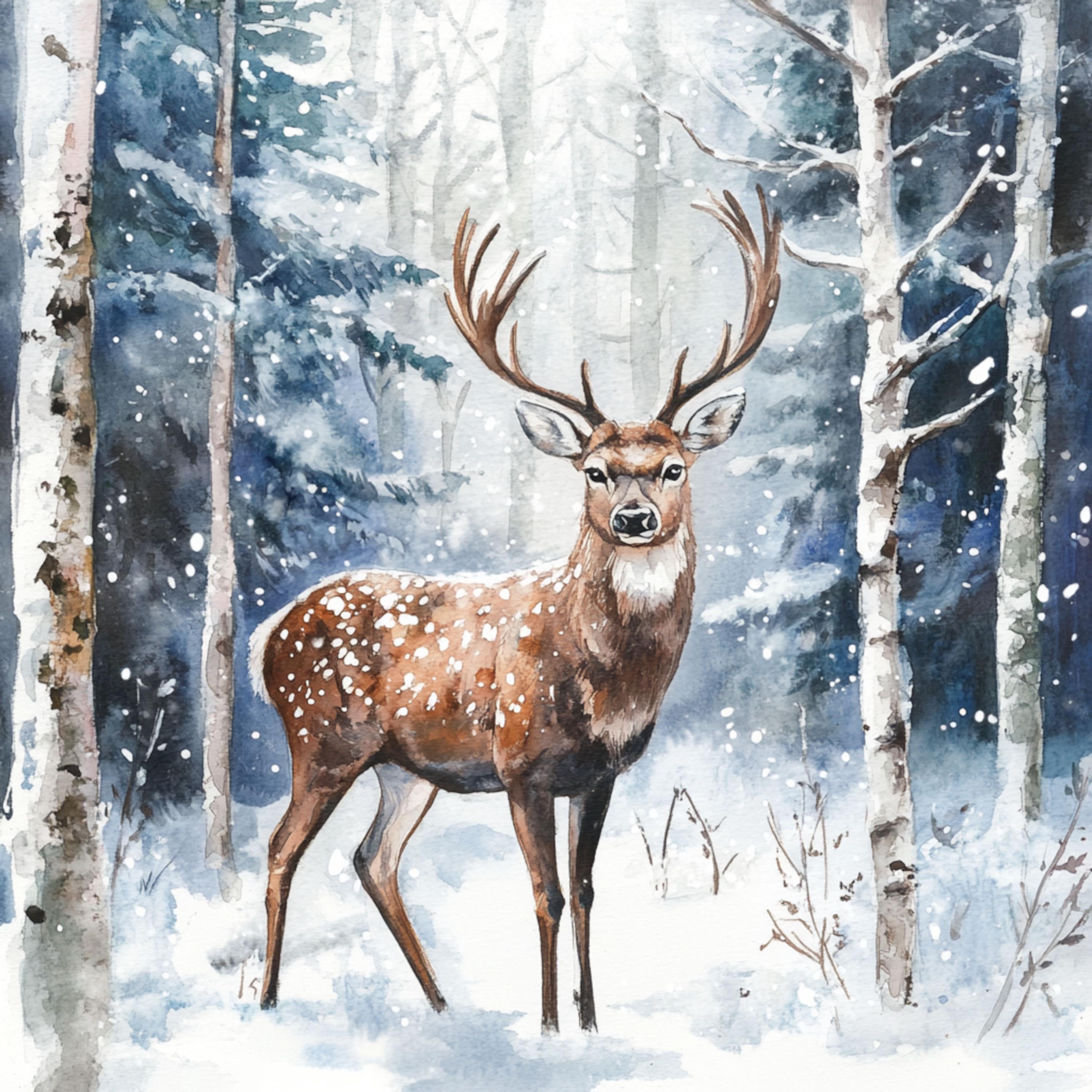 10 Deer Clipart, Deer in Winter Forest, Christmas Deer, Printable ...