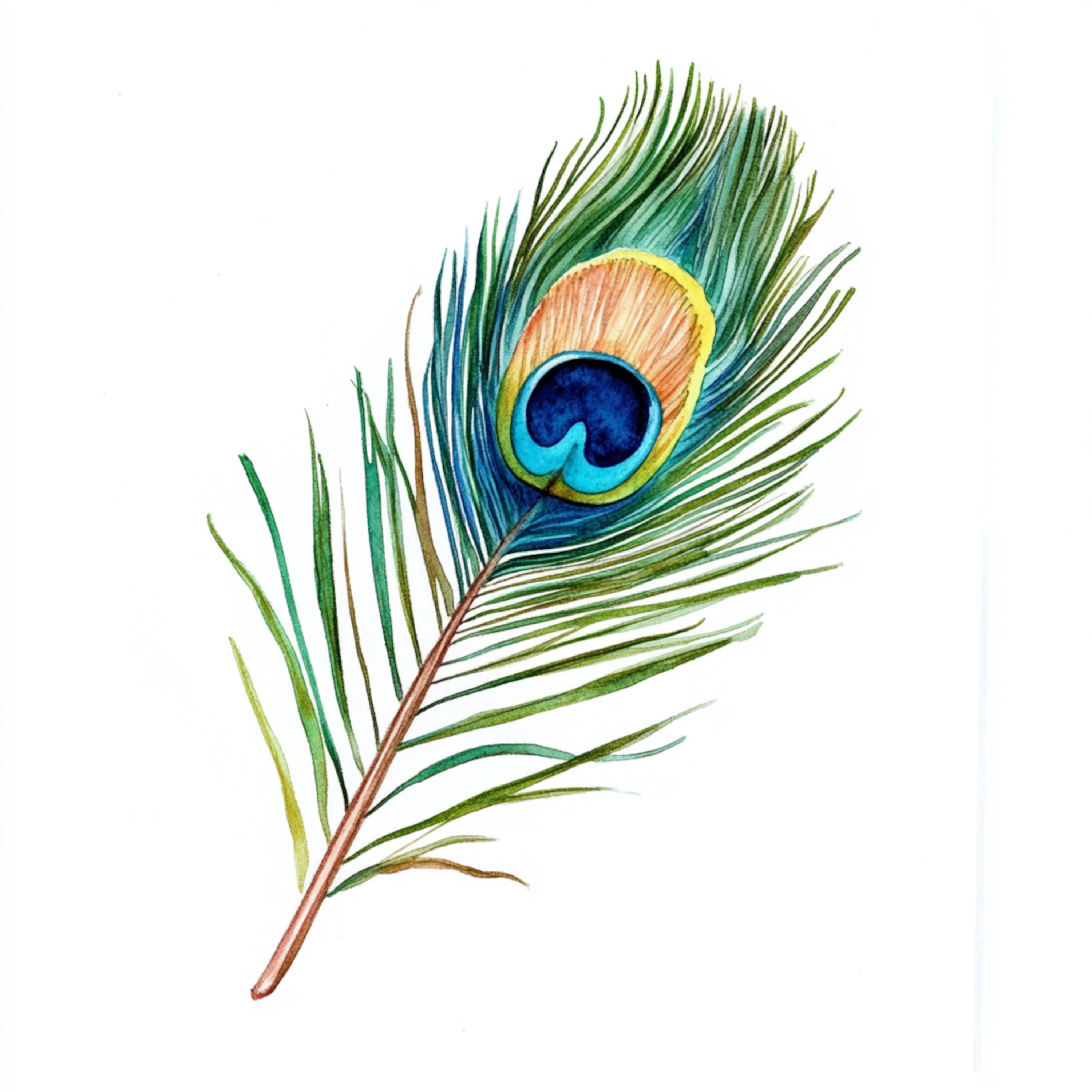 10 Printable Feather, Watercolor Peacocks Feather Clipart, Printable ...