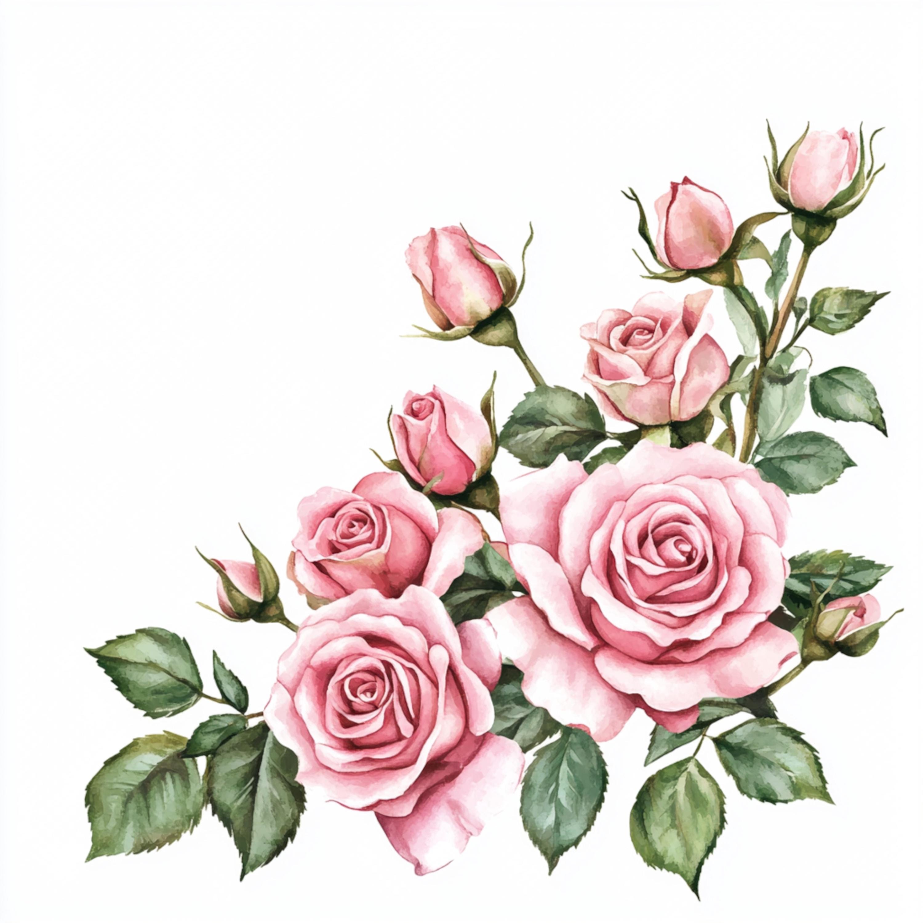 10 Printable Roses Corner, Watercolor Pink Roses, Rose Clip Art ...