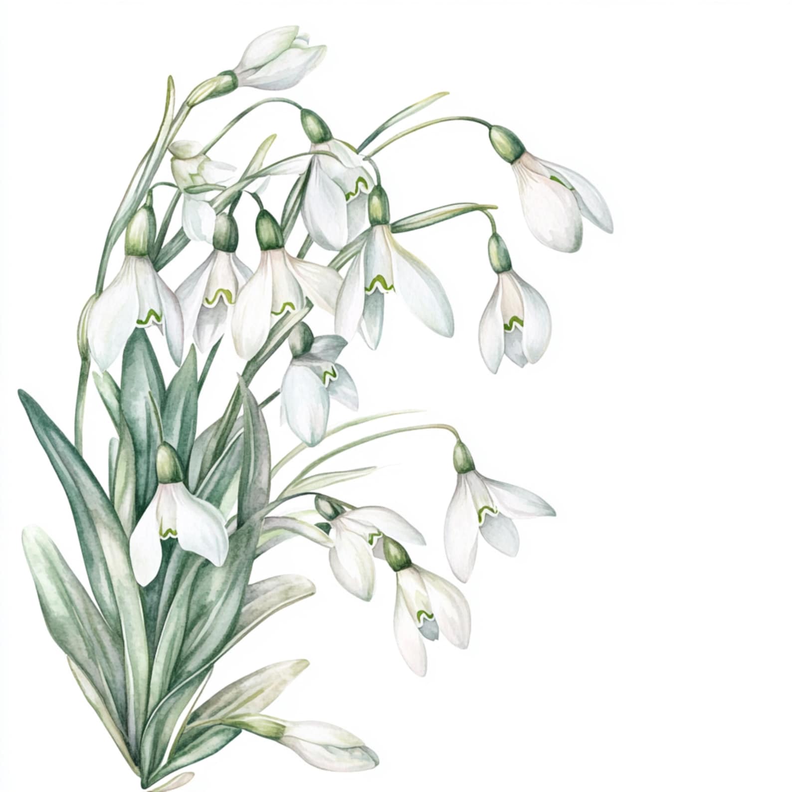 10 Printable Snowdrops Corner, Watercolor White Flowers, Snowdrops ...