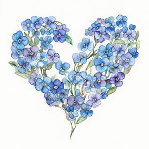 Printable Blue Forget-me-not Hearts, Watercolor Forget-me-not, Cute ...