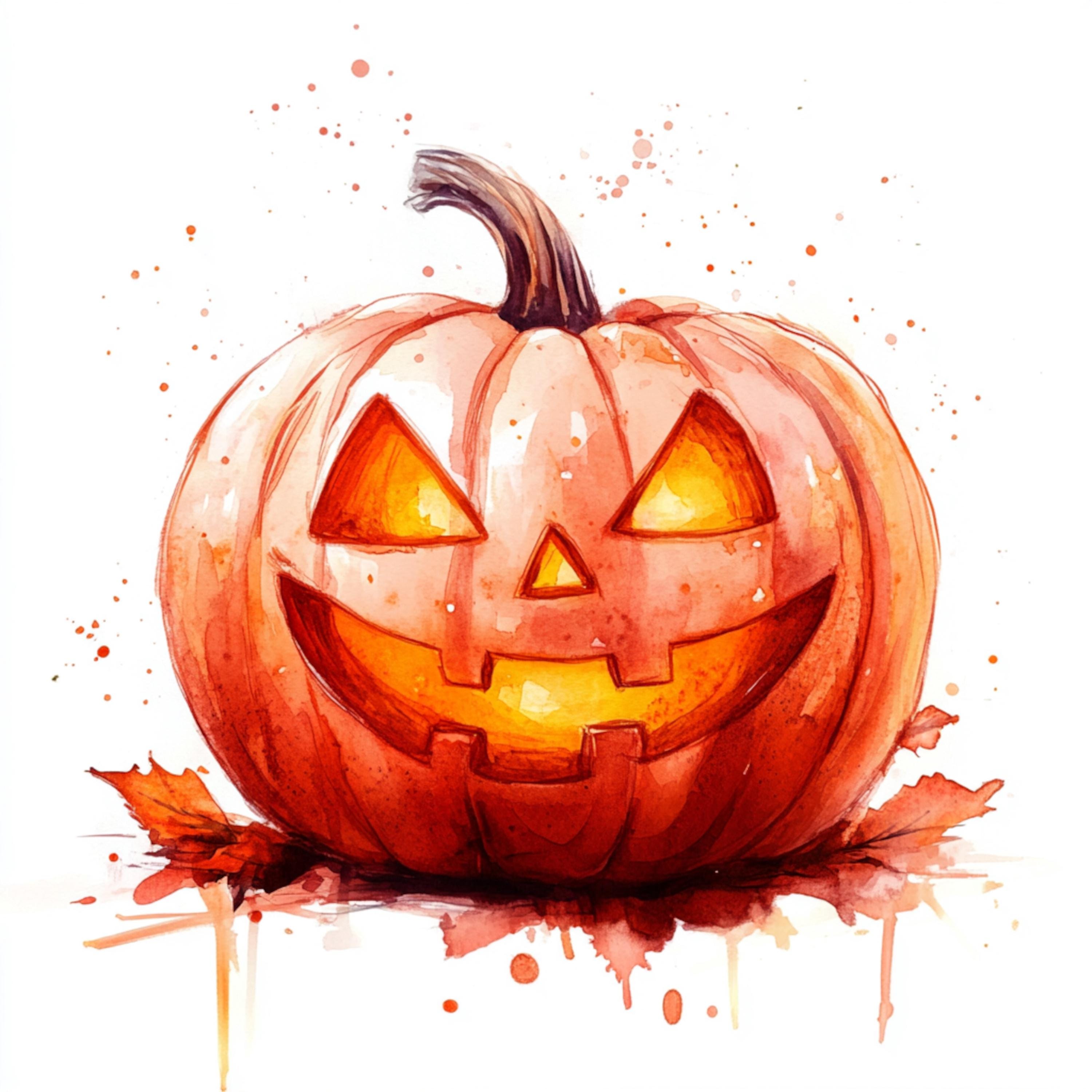 10 Printable Halloween Clipart, Watercolor Jack O' Lantern, High ...