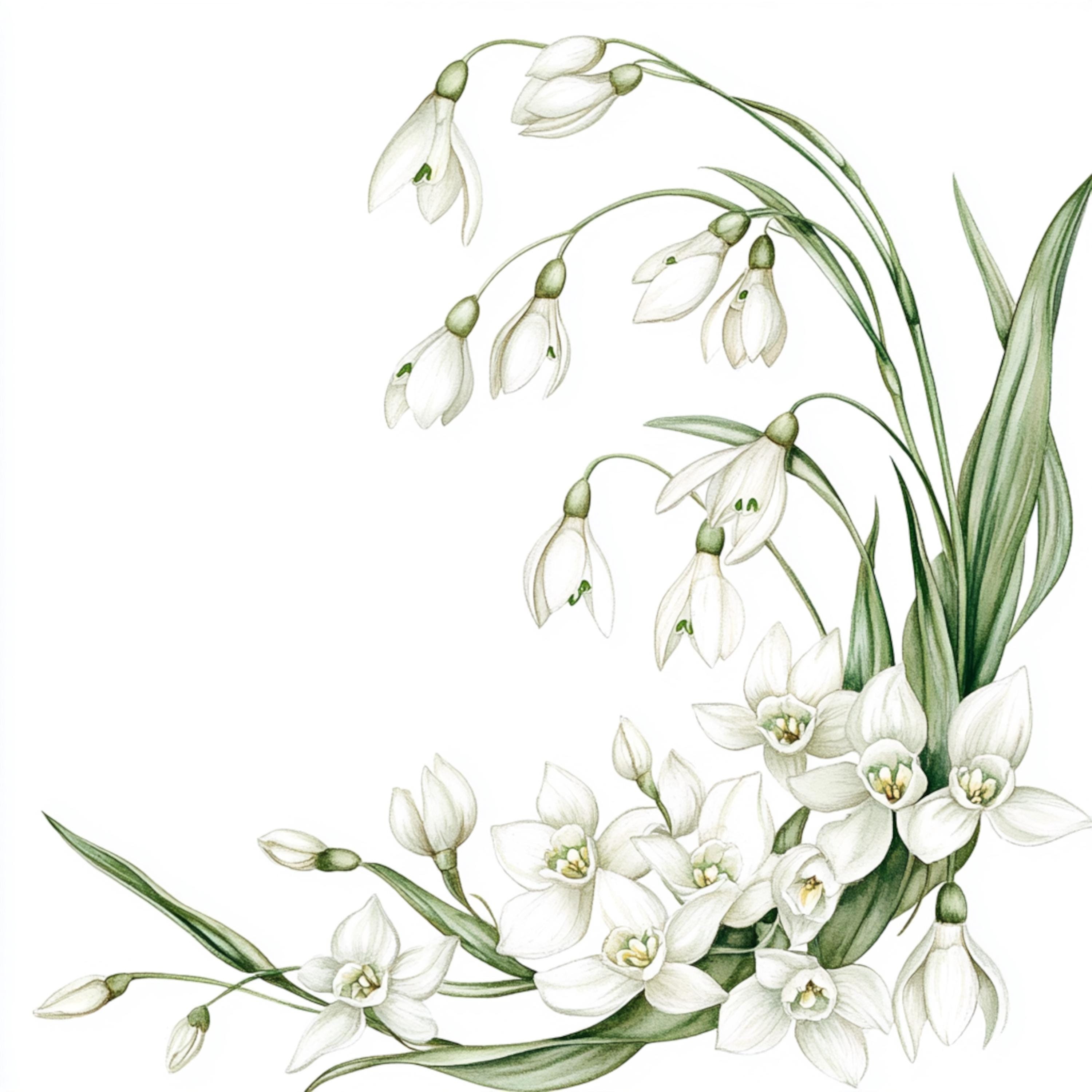 10 Printable Snowdrops Corner, Watercolor White Flowers, Snowdrops ...