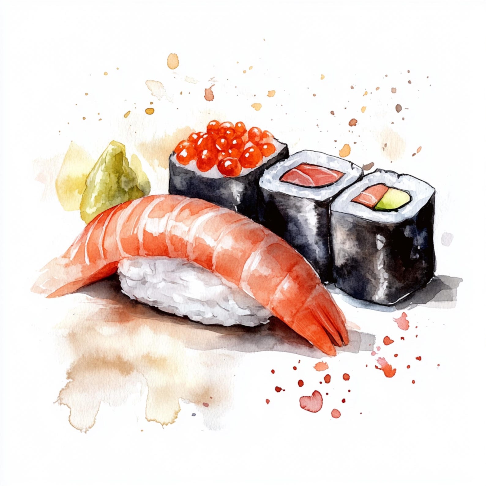 10 Printable Sushi Art, Watercolor Sushi, Sushi Minimalist Decor ...