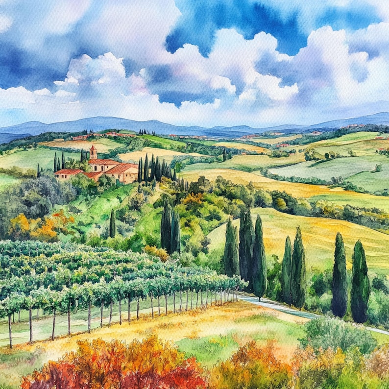 10 Printable Tuscany Italy Landscape, Tuscany Art, Green Italian Hills ...