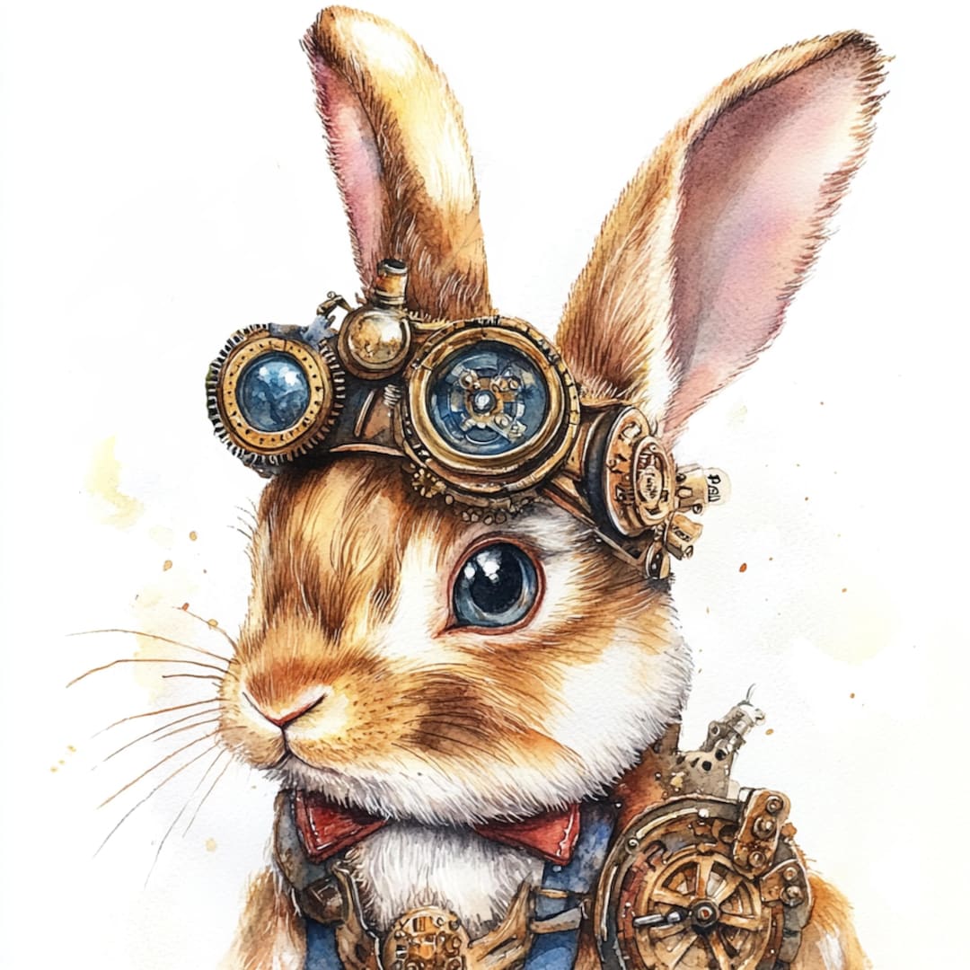 10 Steampunk Bunny Clipart, Steampunk Rabbit, Watercolor Art, Paper ...