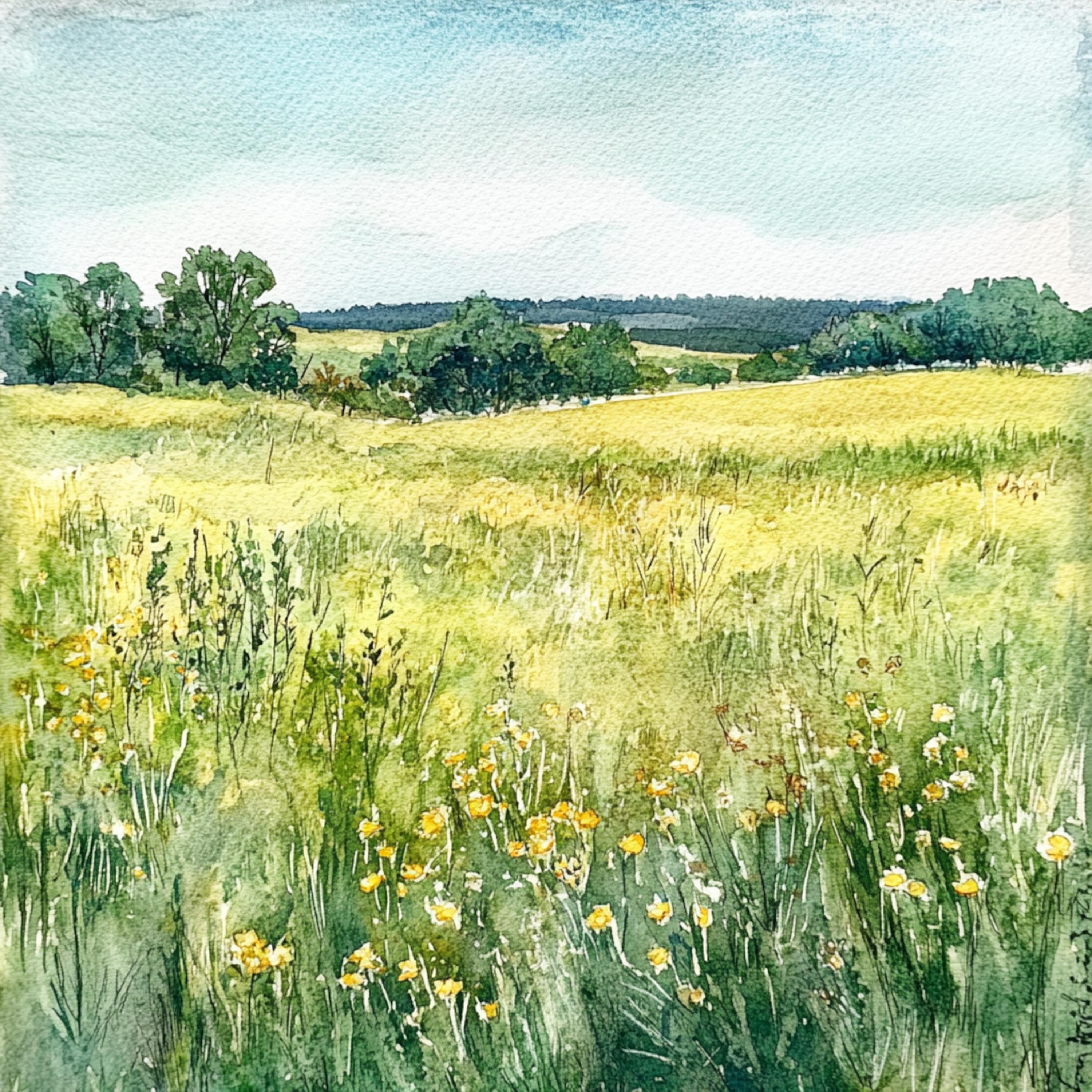 10 Printable Meadow Landscape Art, Watercolor Art, Meadow Plains ...