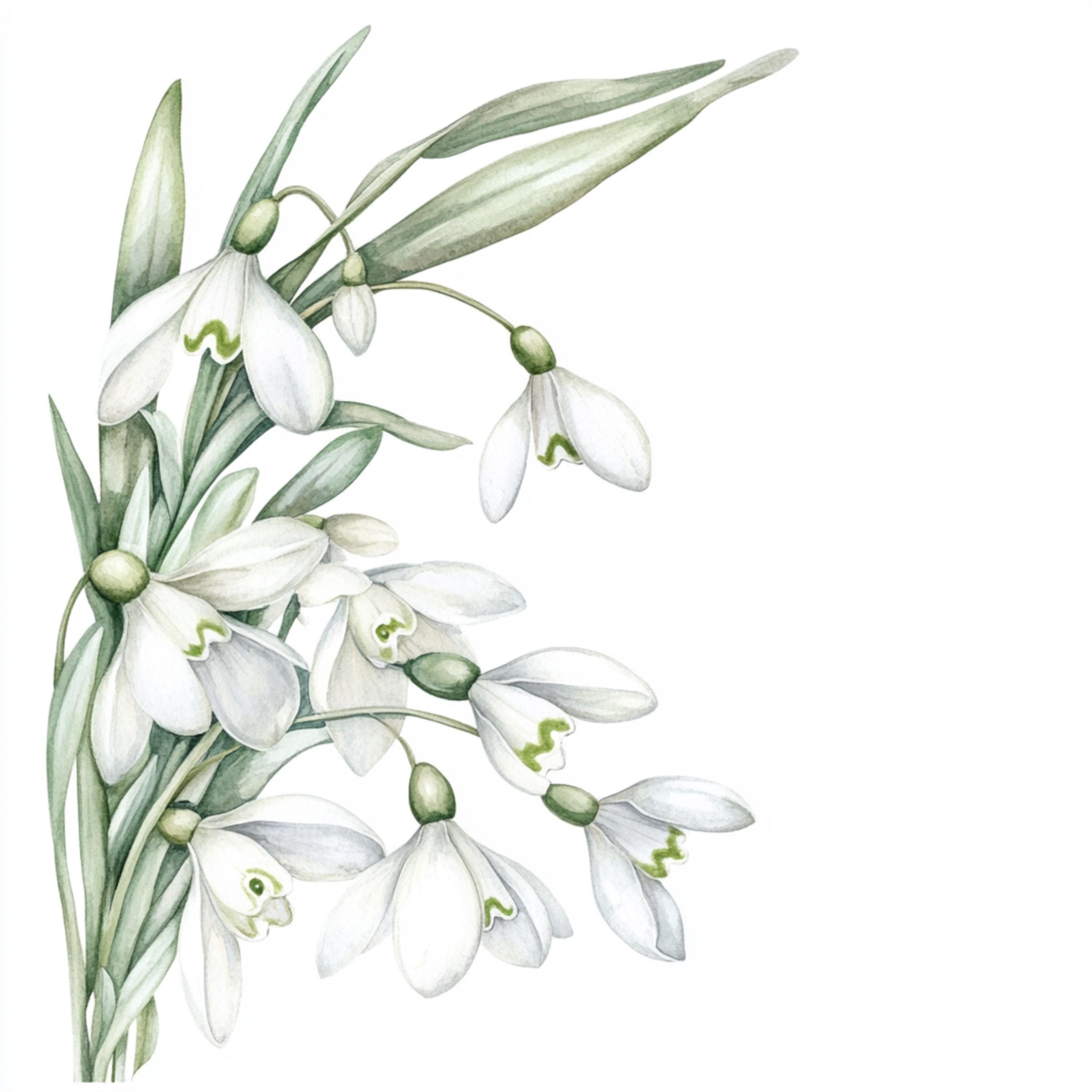 10 Printable Snowdrops Corner, Watercolor White Flowers, Snowdrops ...