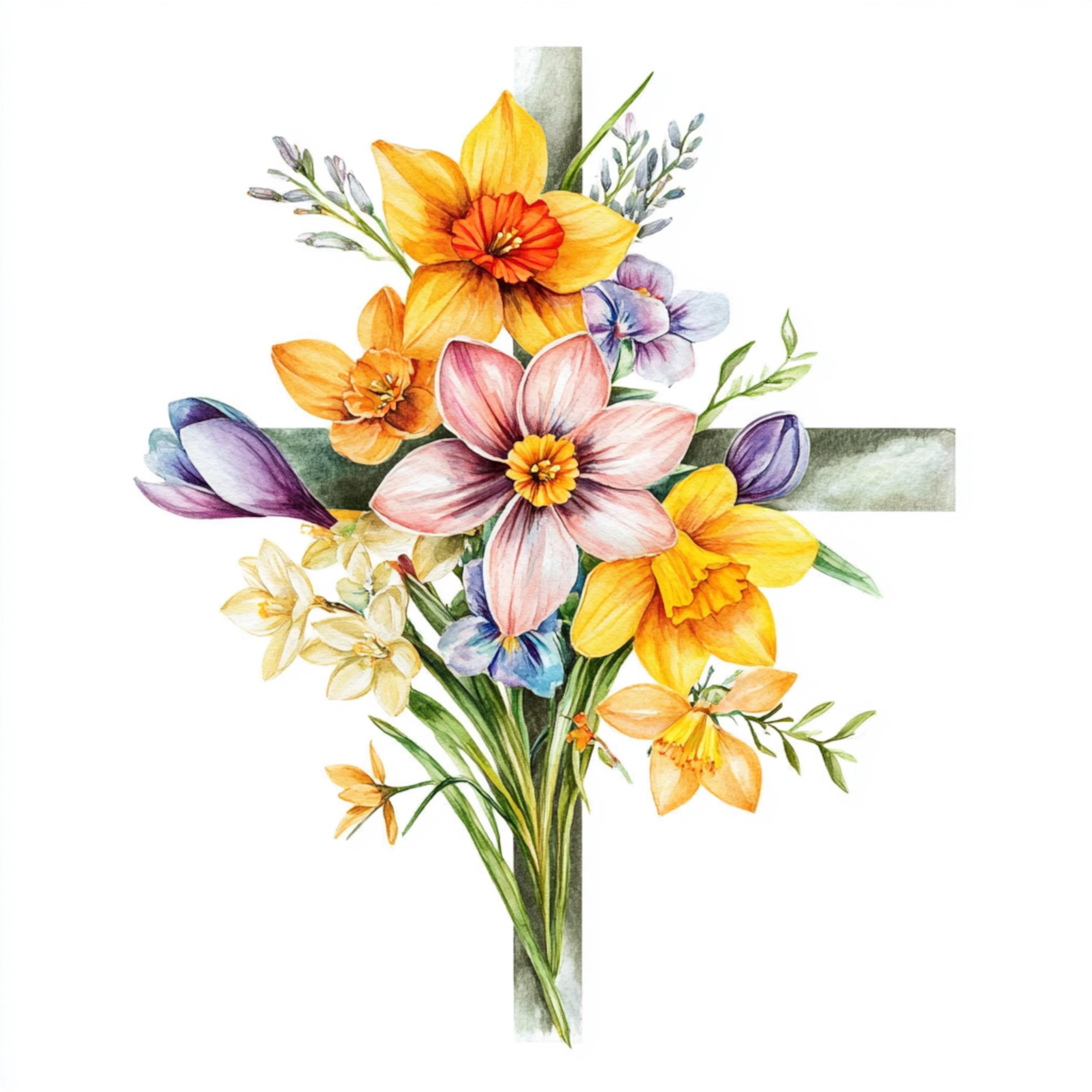 10 Printable Floral Cross, Spring Flowers Croses, Floral Cross ...