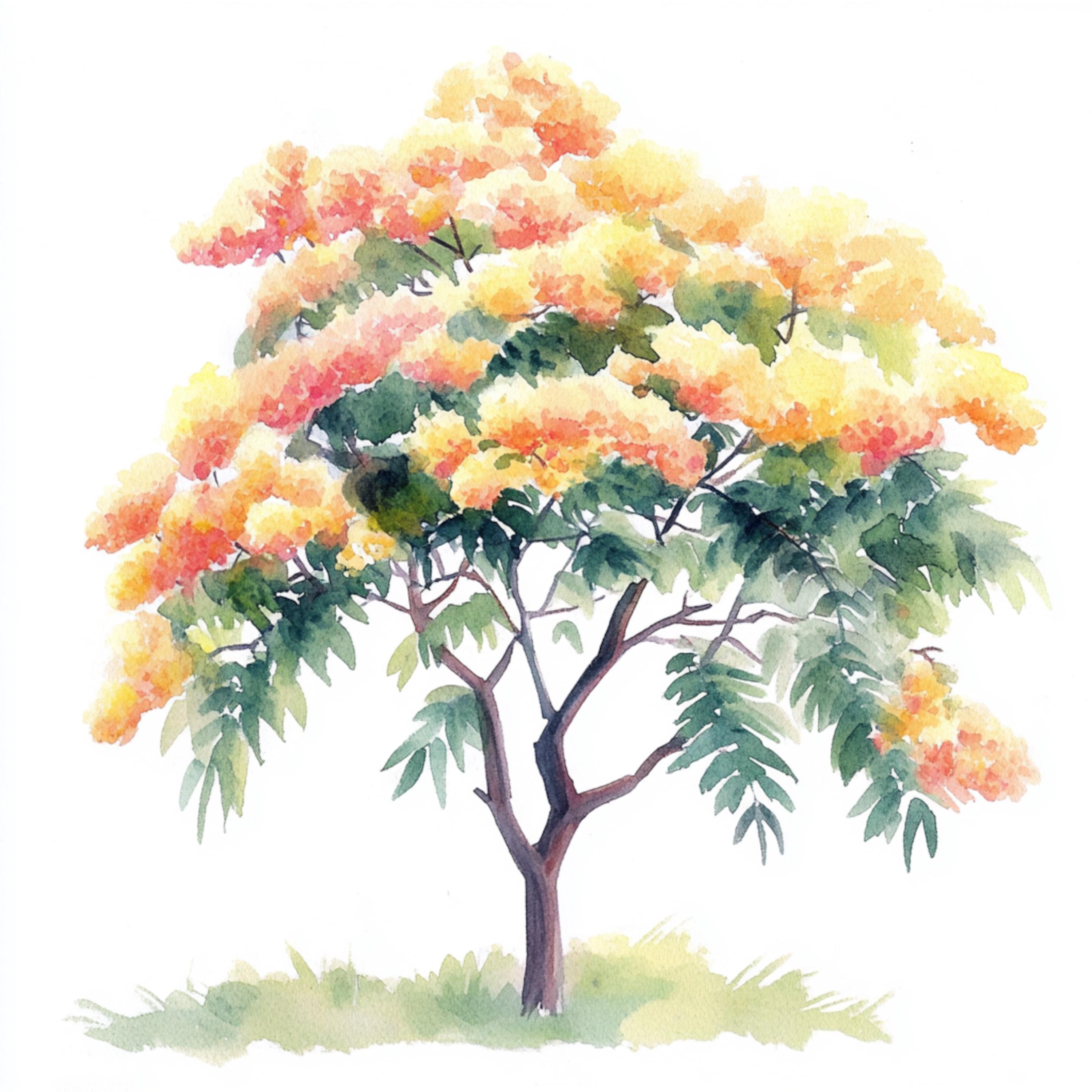 10 Printable Mimosa Tree, Watercolor Blossom Mimosa, Persian Silk Tree ...