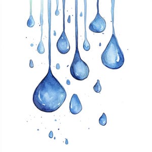 10 Printable Rain Drops Art, Watercolor Rain, Cartoon Rain Drops ...