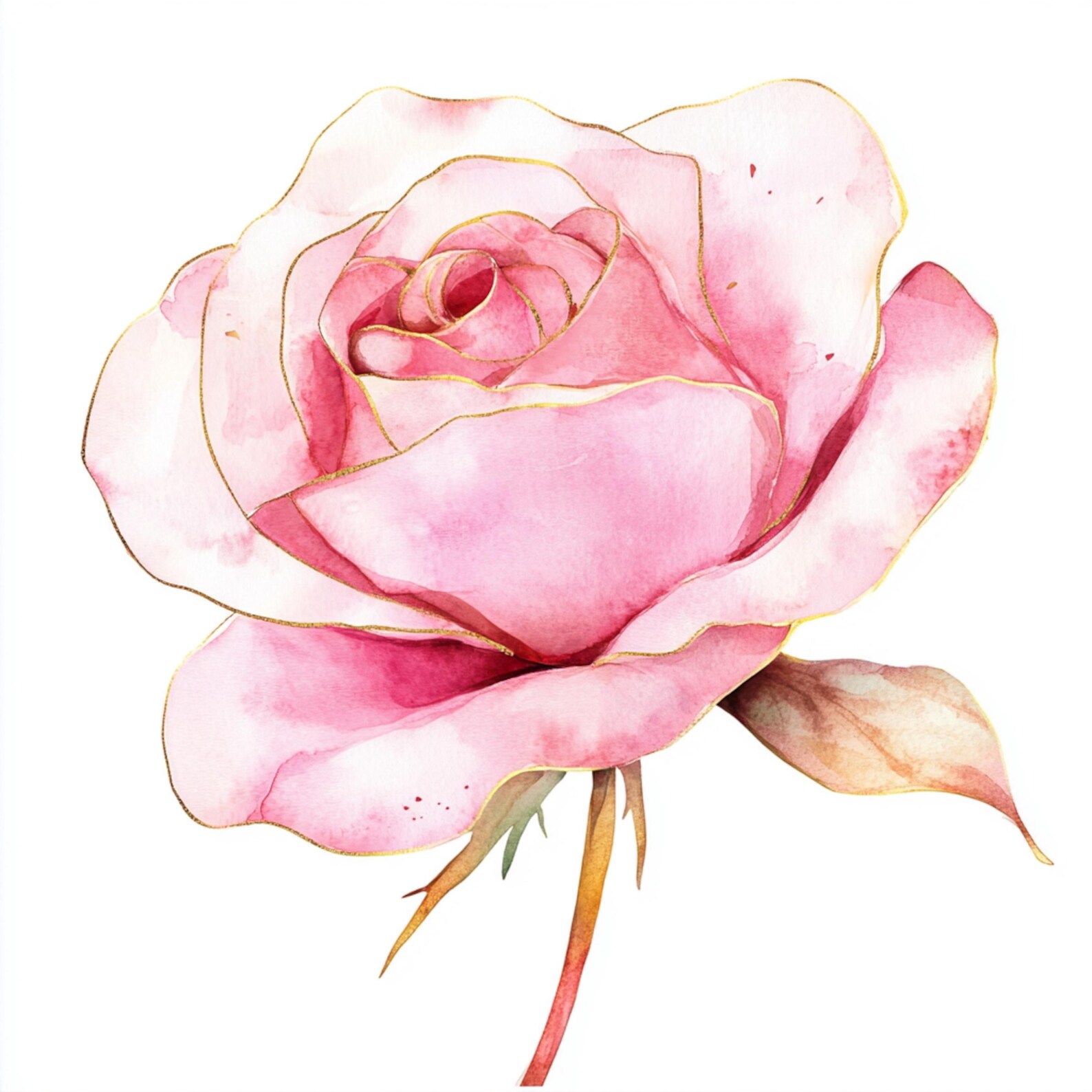 10 Printable Pink Rose, Pink Rose With Gold Line, Rose Gift Art ...