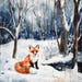 Printable Fox Clipart, Watercolor Art, Winter Fox in Forest, Printable ...