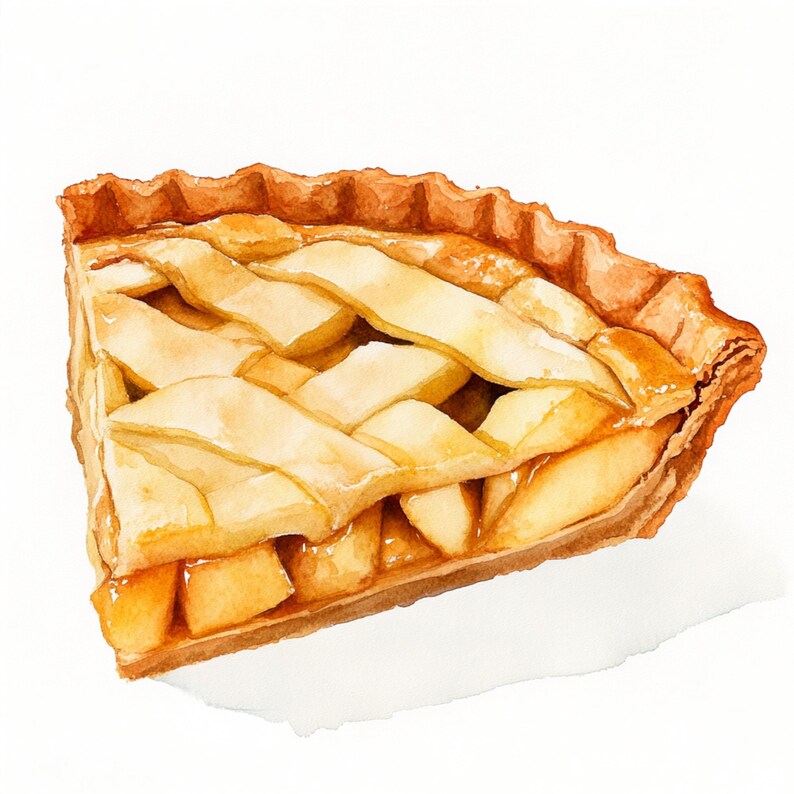 10 Printable Apple Pie Art, Watercolor Pie Slice, Apple Pie on Plate ...