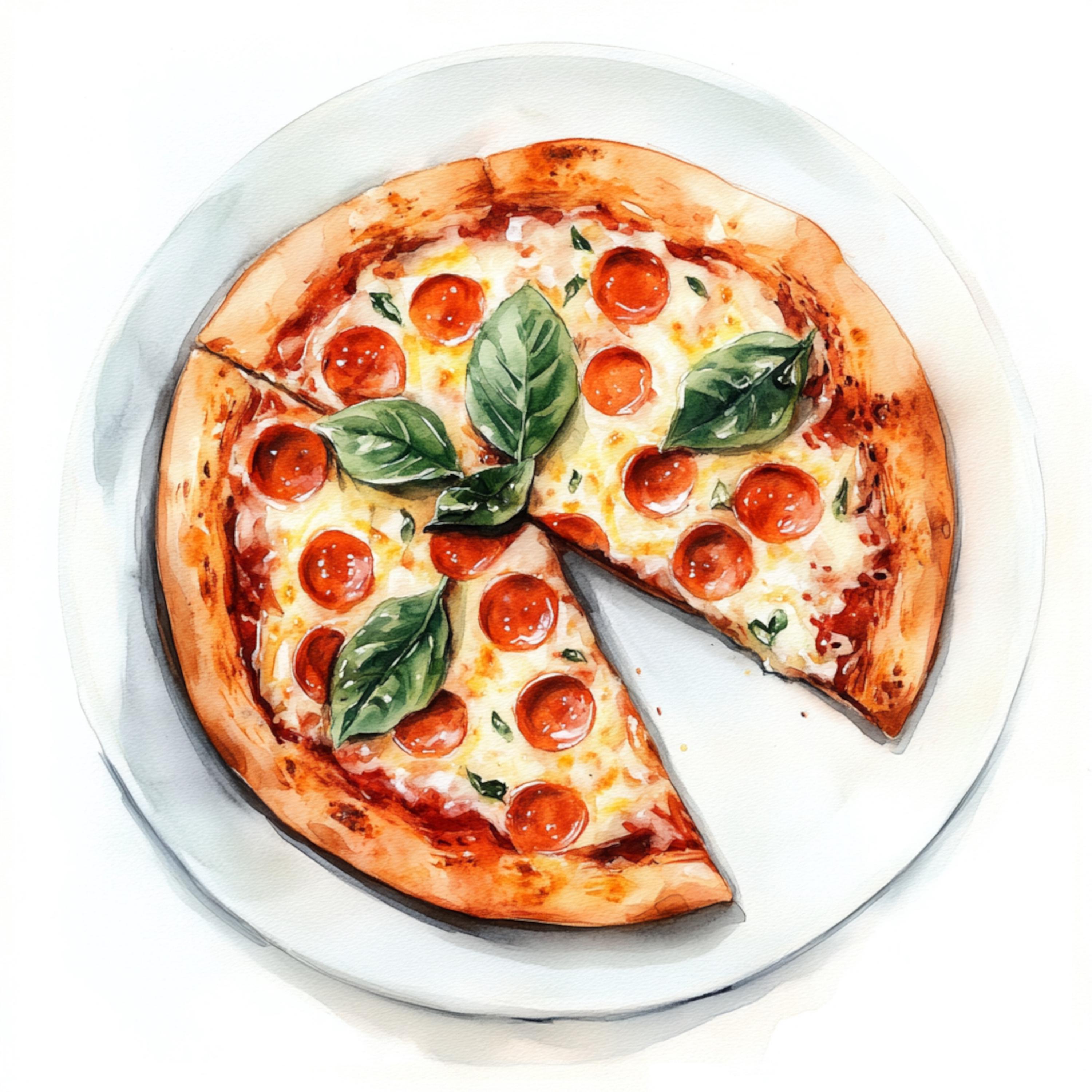 10 Printable Pizza Art, Watercolor Pizza Sliced, Pizza Minimalist Decor ...